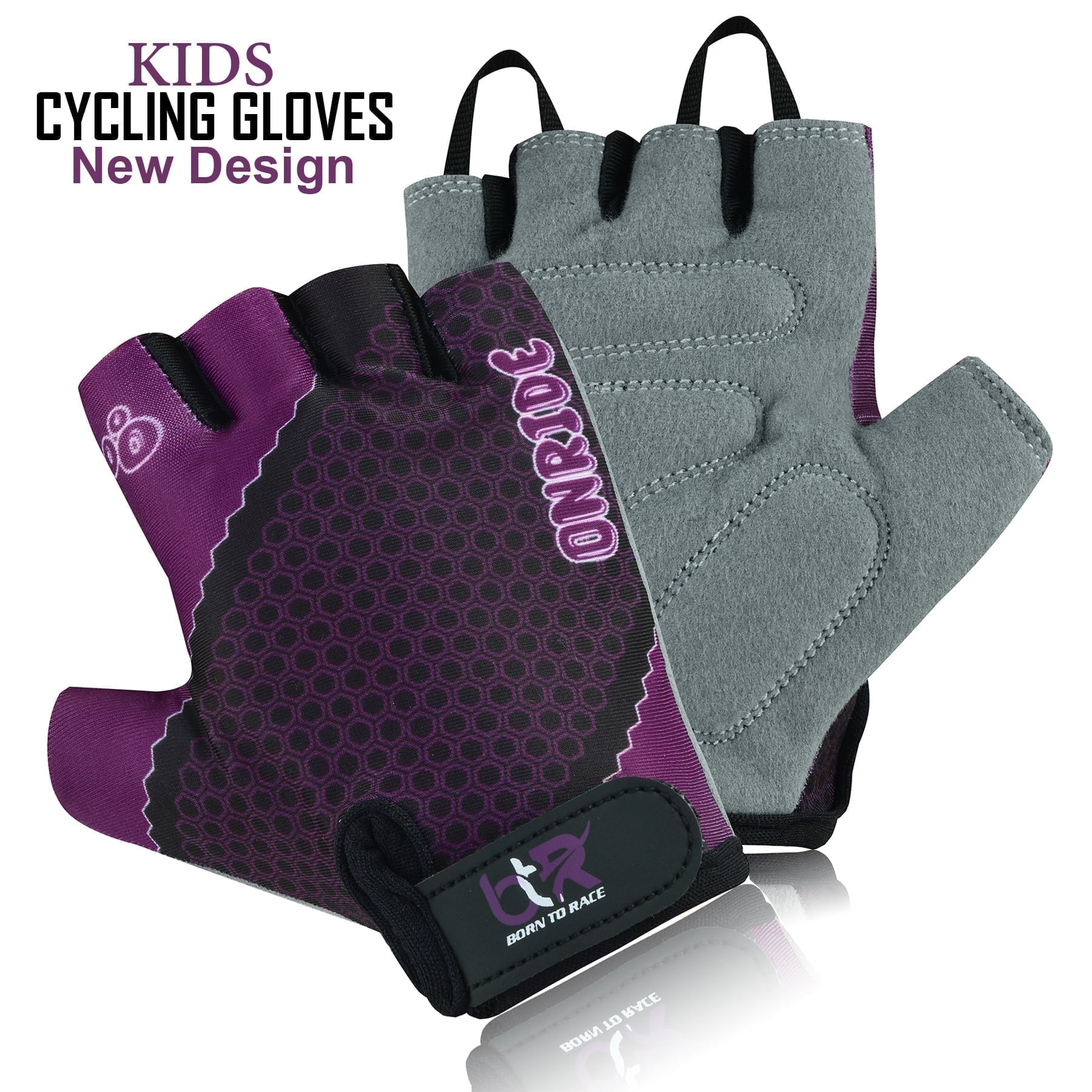 BTR Born To Race Kids Half Finger Cycling Gloves Purple 4XS – for Boys & Girls Ages 3-4 – Bike ...