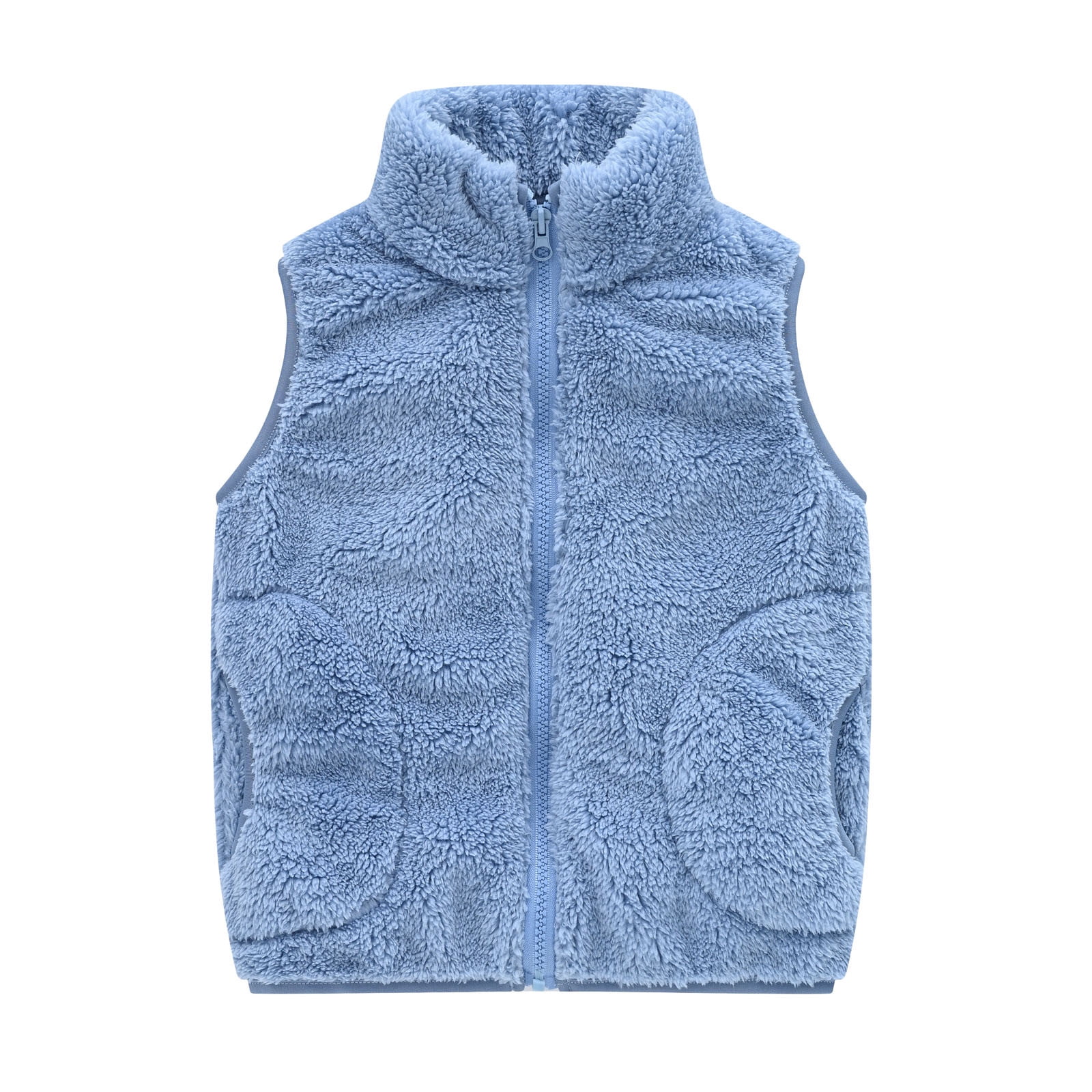 Kids Boys Girls Fleece Zip Up Vest Jacket Toddler Sleeveless Solid ...