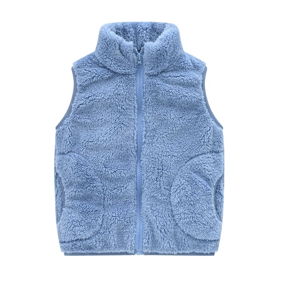 Kids Boys Girls Fleece Zip Up Vest Jacket Toddler Sleeveless Solid ...