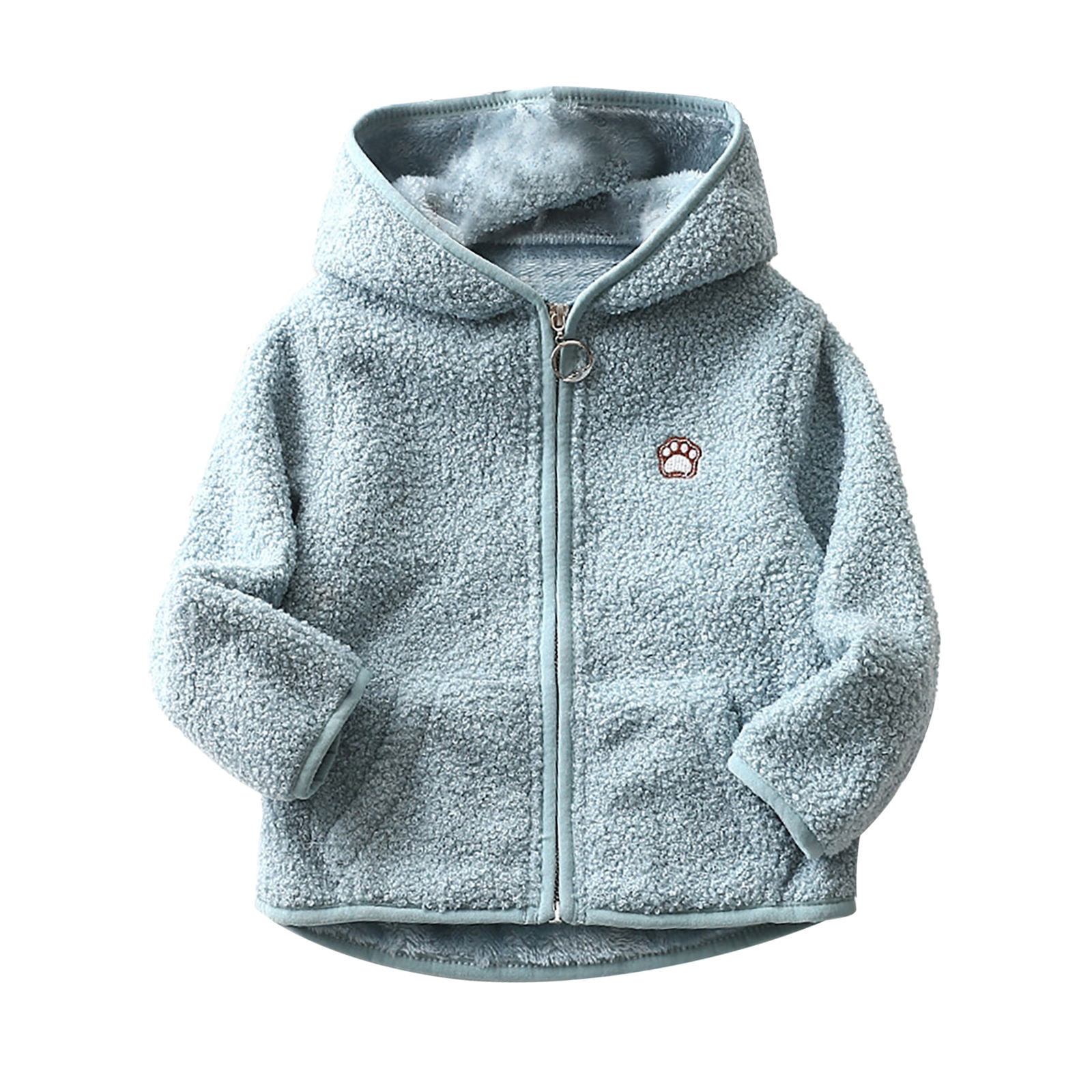 Kids Boys Girls Hood Fleece Sherpa Jacket Solid Color Long Sleeve Full ...