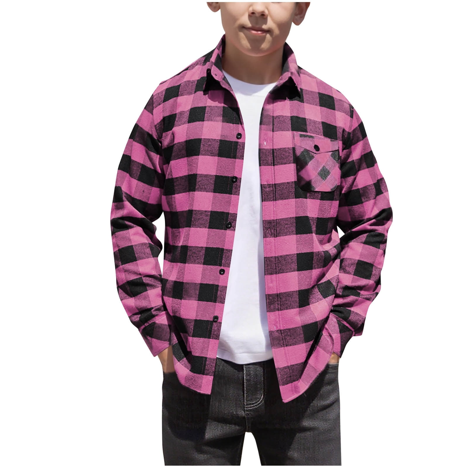 Kids Boys Girls Plaid Shirt Toddlers Button Down Hooded Jacket with ...