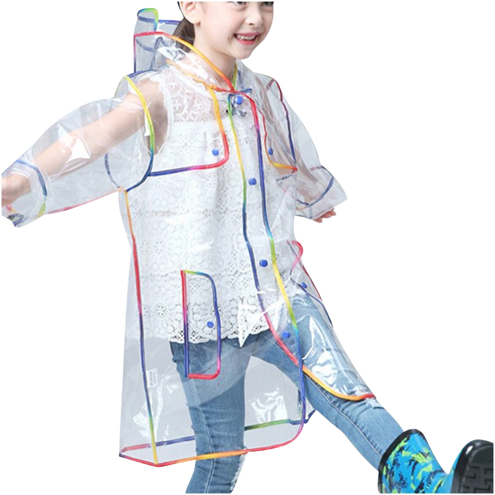 Kids Boys Girls Raincoat Lightweight Breathable Clear Waterproof Hooded ...