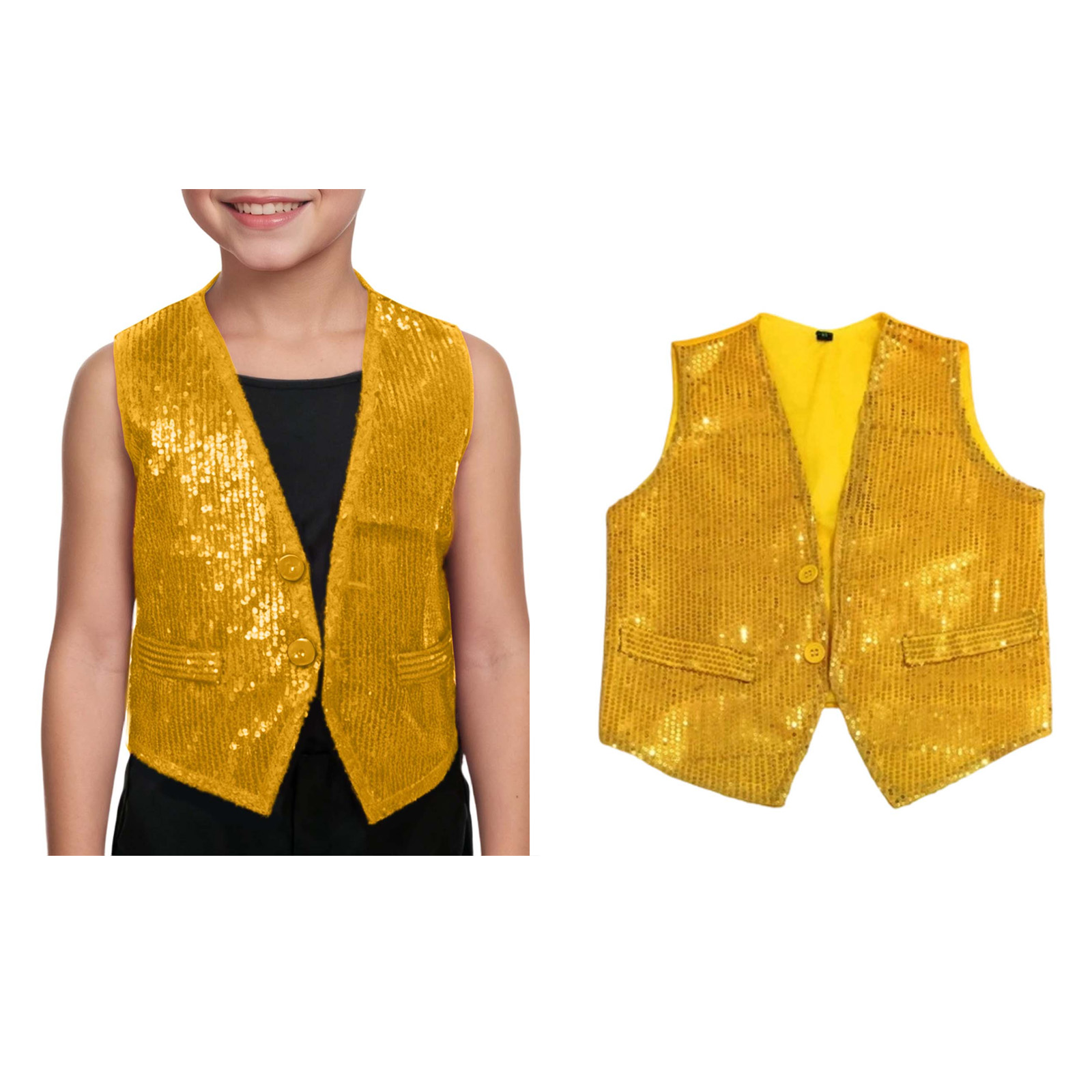 Kids Boys Girls Sequin Vest Sleeveless Gold Vest Shiny Dance Vest Hip ...