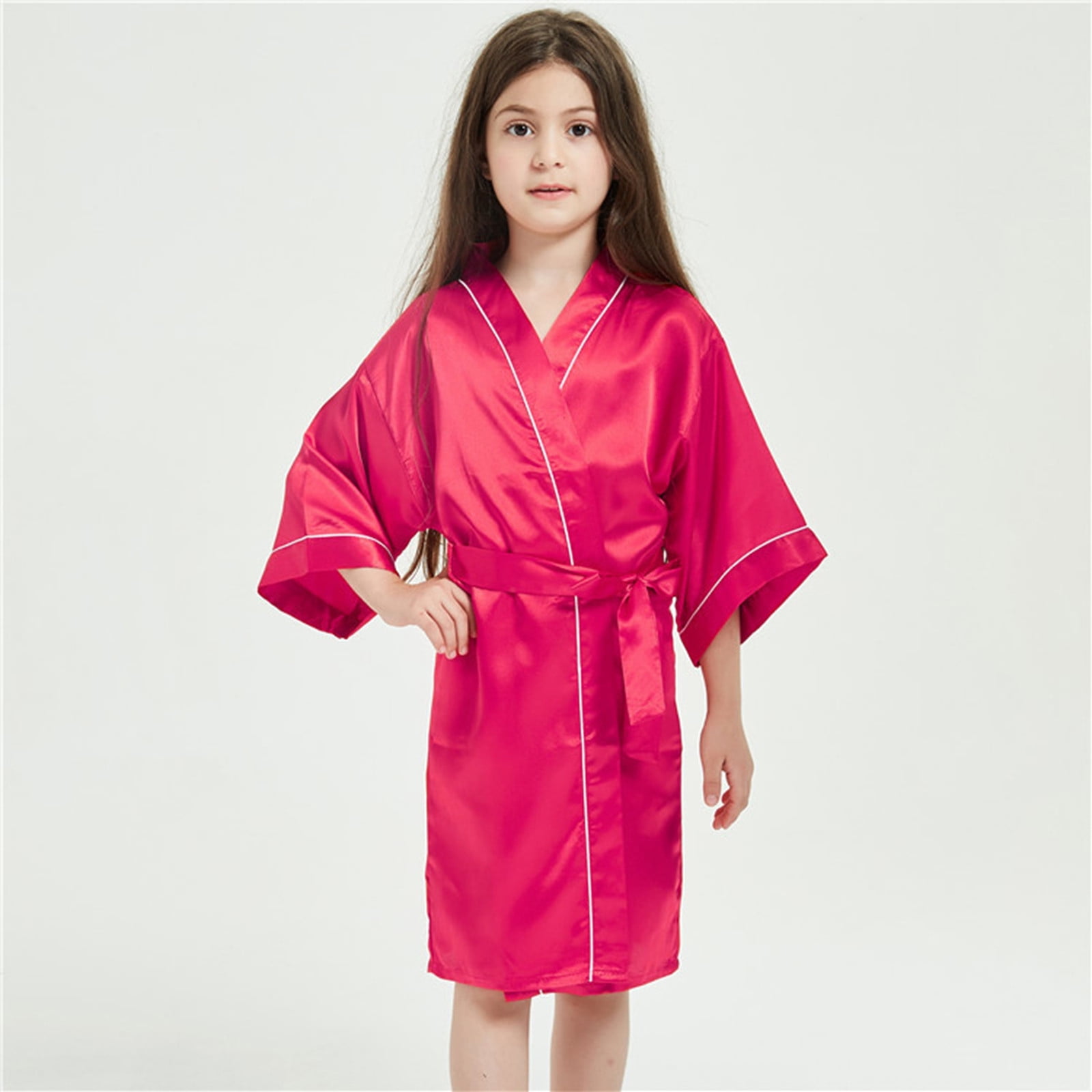 Kids Boys Girls Silk Satin Bathrobe Kimono Robes Nightgown Sleepwear ...
