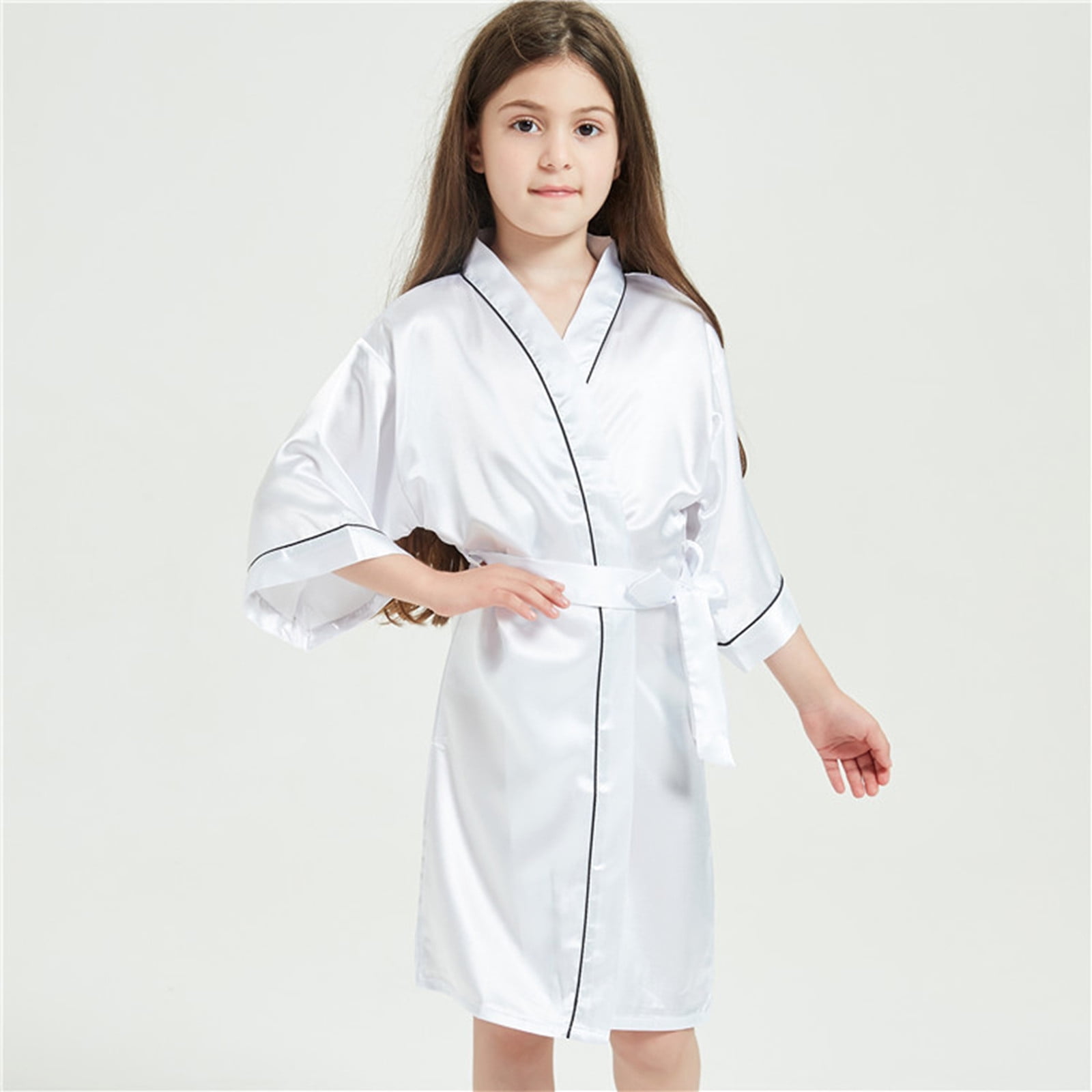 Kids Boys Girls Silk Satin Bathrobe Kimono Robes Nightgown Sleepwear ...
