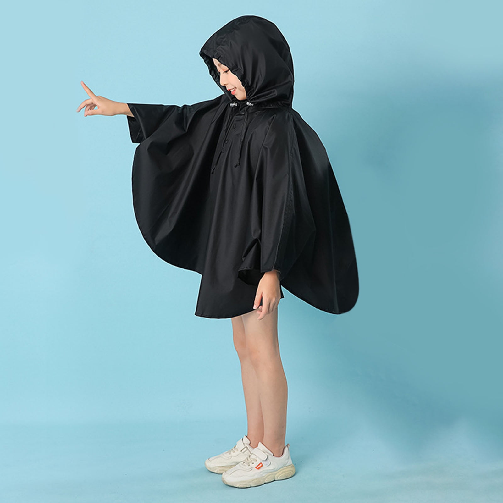 Kids Boys Girls Student's Solid Color Outdoor Hooded Poncho Raincoat with School Bag Children's ...