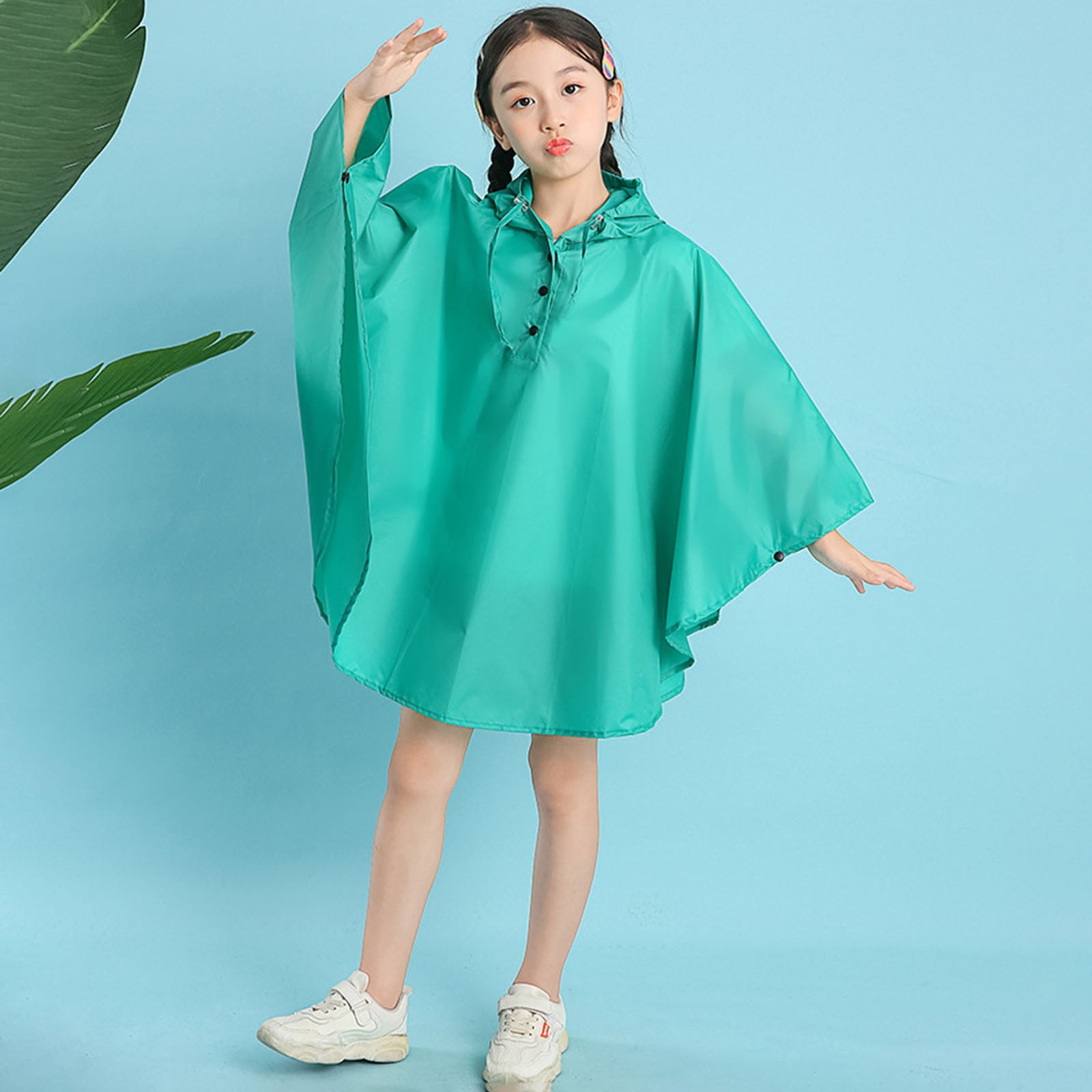 Kids Boys Girls Student's Solid Color Outdoor Hooded Poncho Raincoat ...