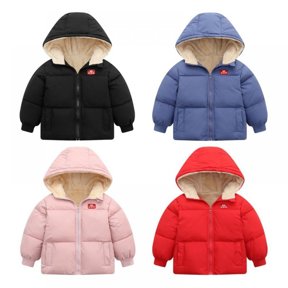 Kids Boys Girls Winter Down Jacket Coat Hood Thick Warm Fleece Snowsuit ...