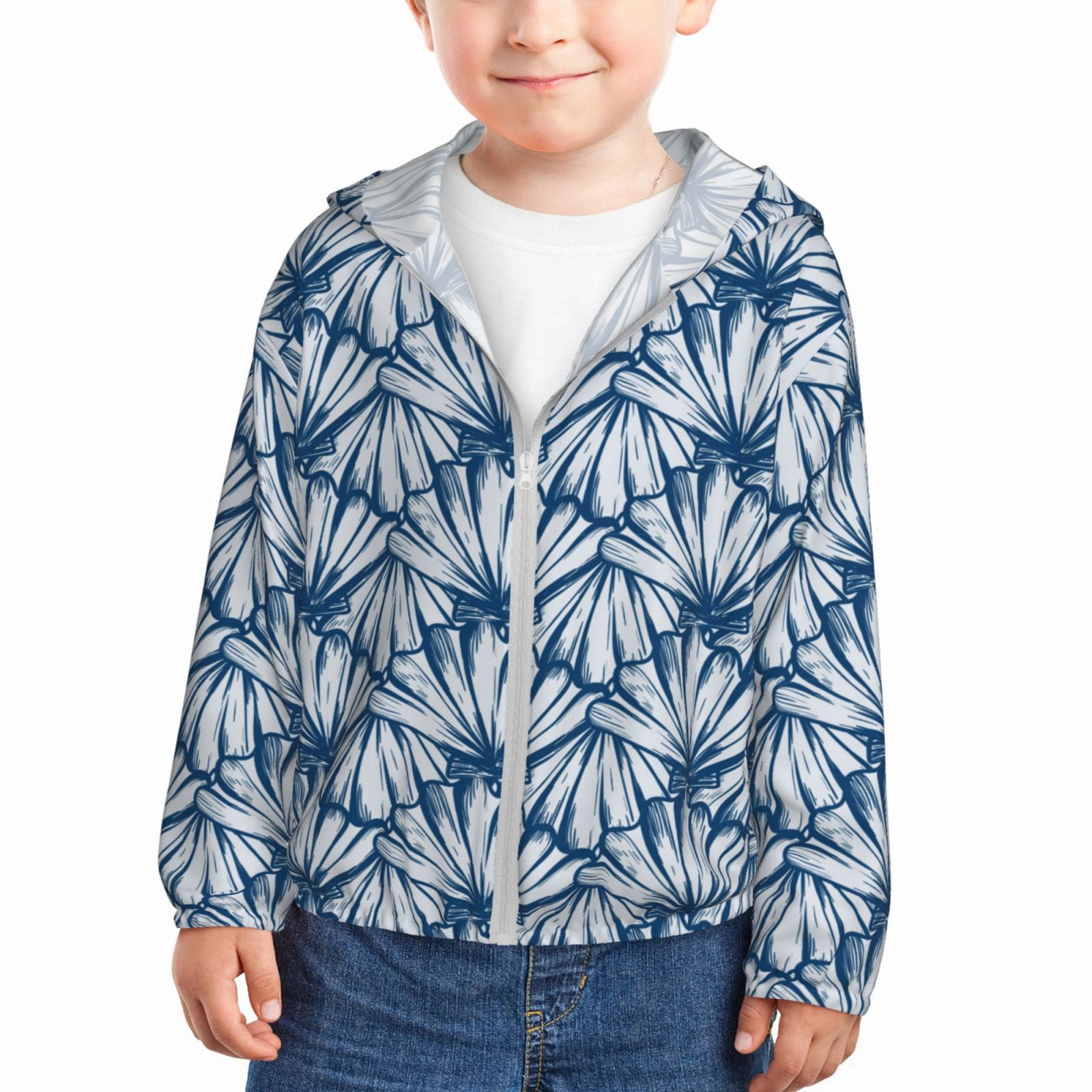 Kids Boys Girls Zip Up Hoodie - Blue Shells Sun Protection Sweatshirt ...