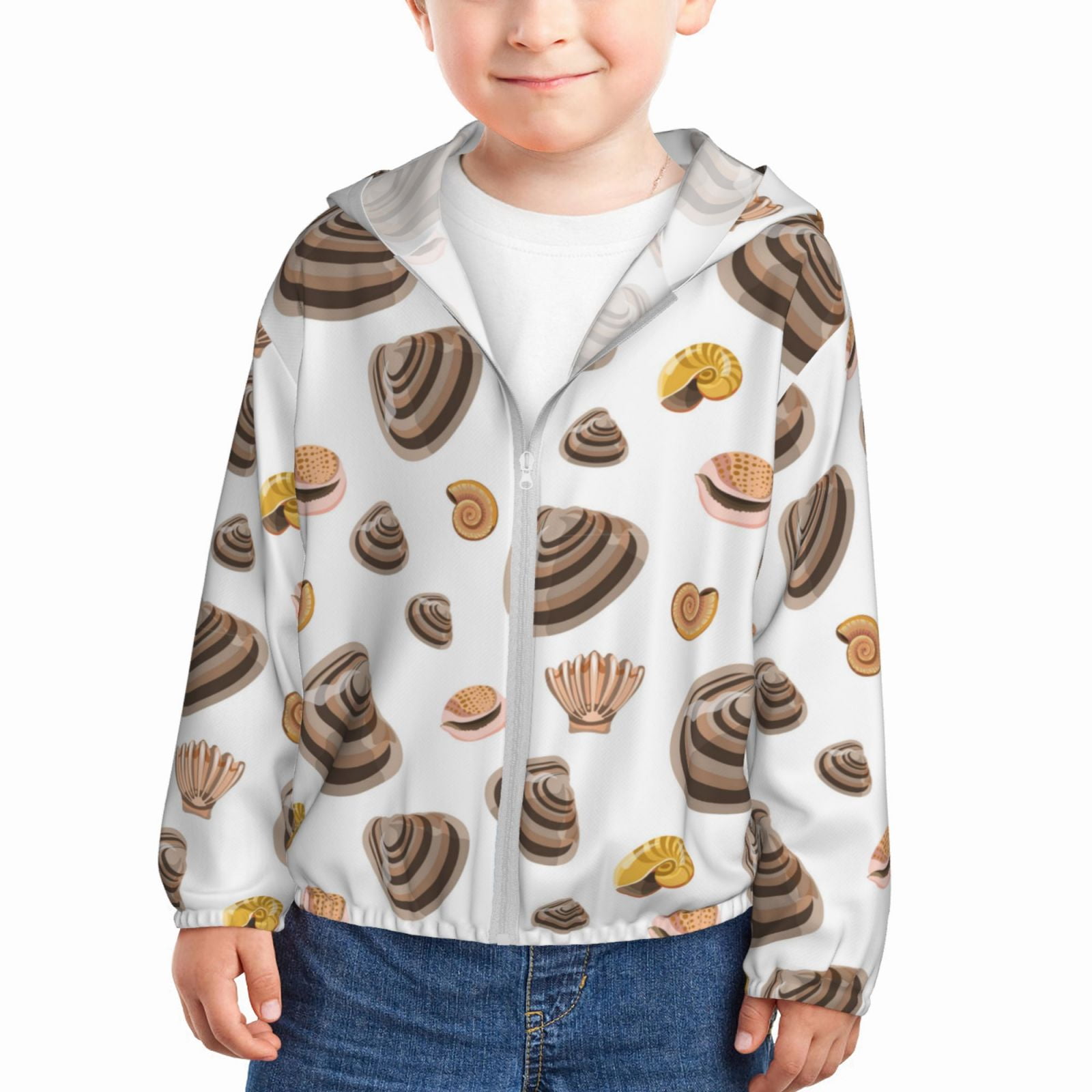 Kids Boys Girls Zip Up Hoodie - Conch Shells Print No.9044 Sun Protection Sweatshirt Workout ...