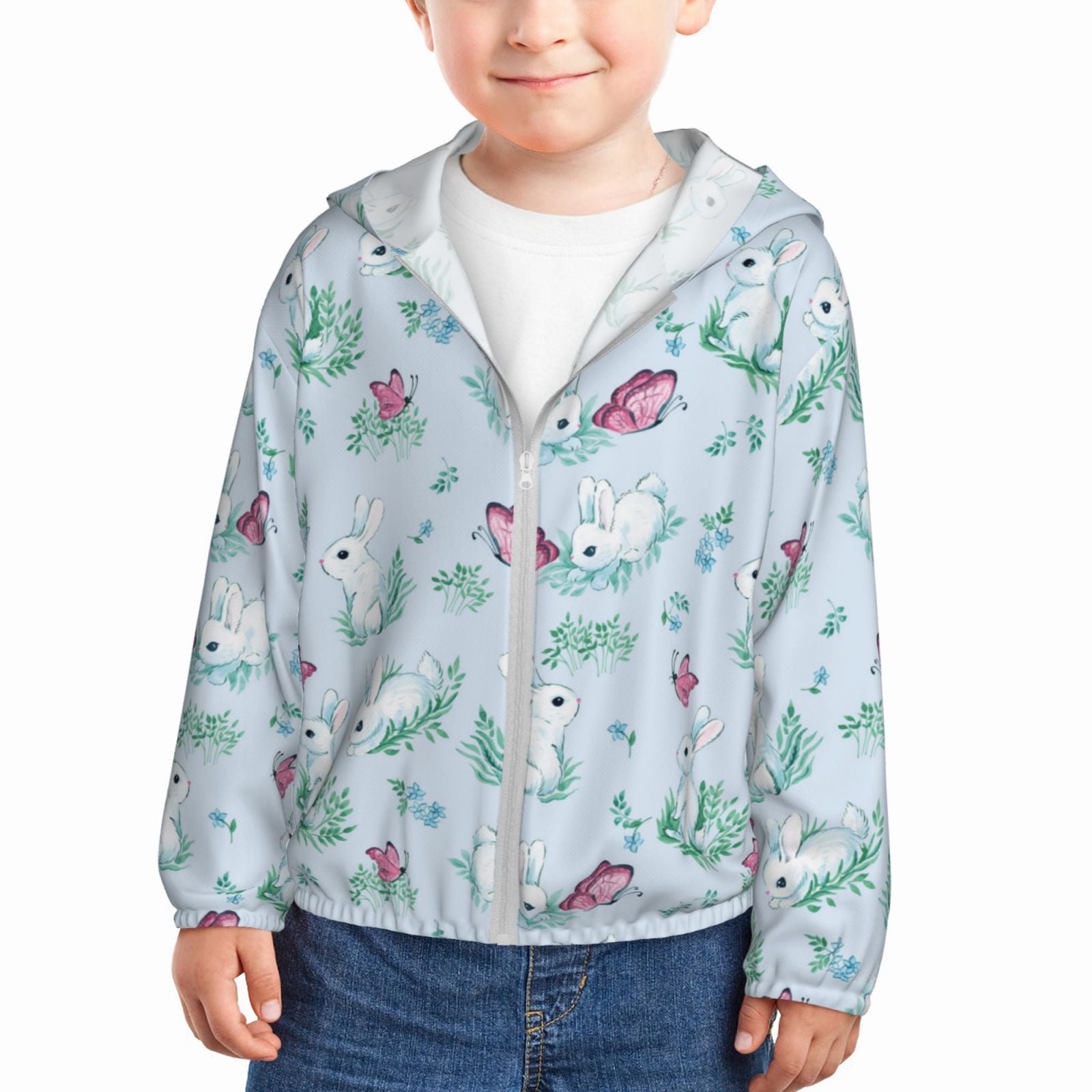 Kids Boys Girls Zip Up Hoodie - Cute Cartoon Rabbit Butterfly Sun ...