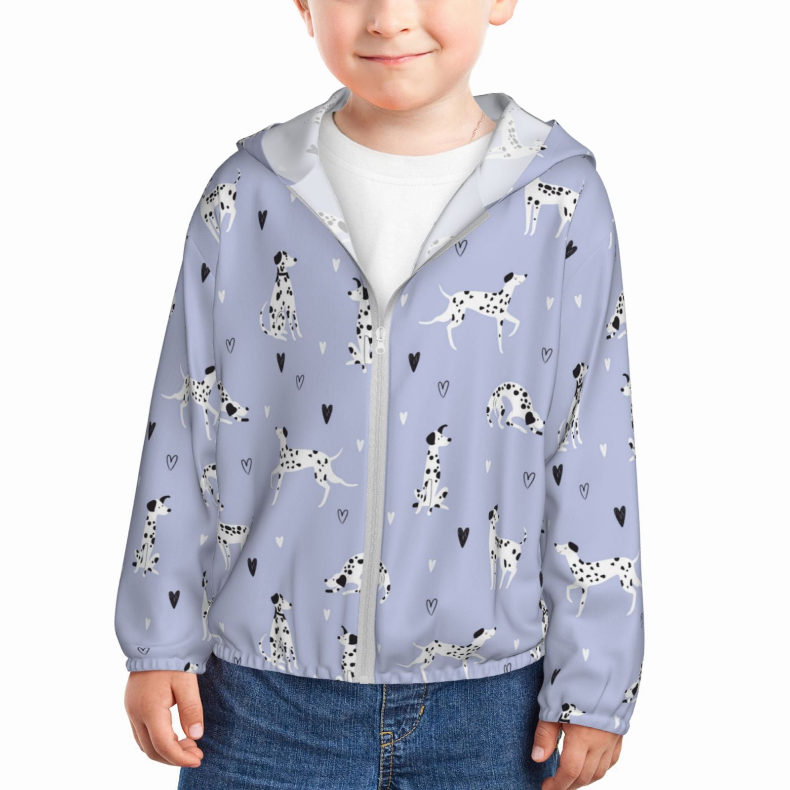 Kids Boys Girls Zip Up Hoodie - Cute Spotted Dog Puppy Sun Protection ...