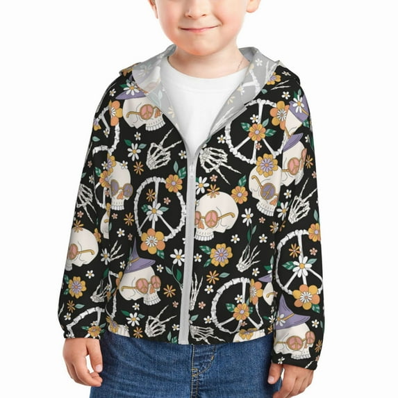 Kids Boys Girls Zip Up Hoodie - Halloween Scull Peace Sign cool Sun ...