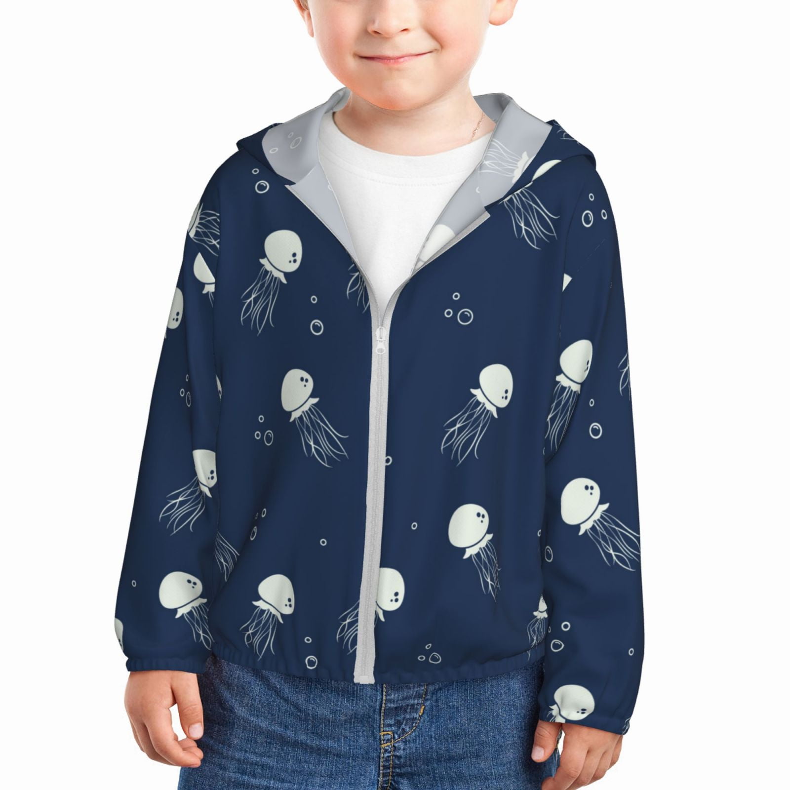Kids Boys Girls Zip Up Hoodie - White Jellyfish Sun Protection Sweatshirt Workout Long Sleeve ...