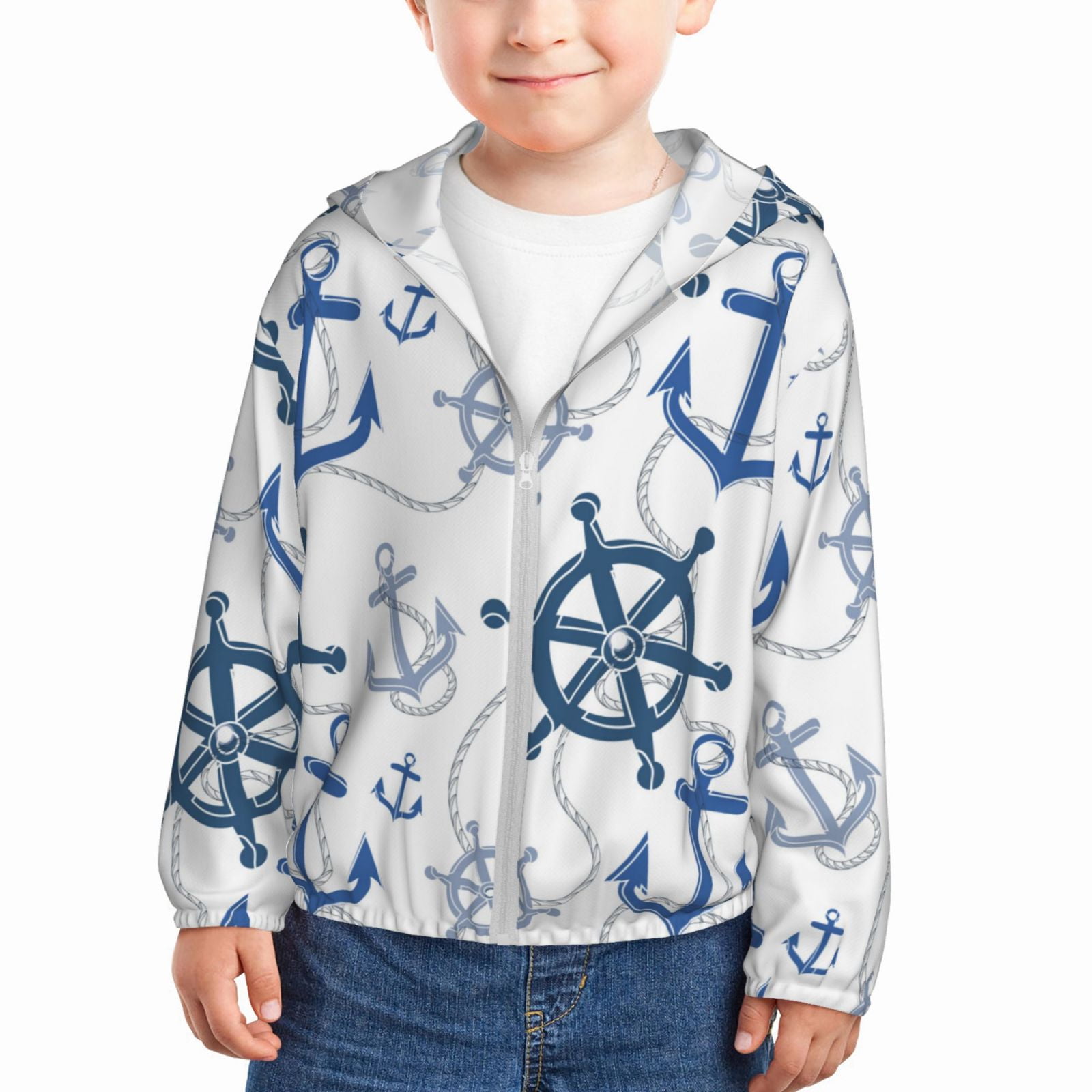 Kids Boys Girls Zip Up Hoodie - vintage anchor rope rudder blue Sun ...