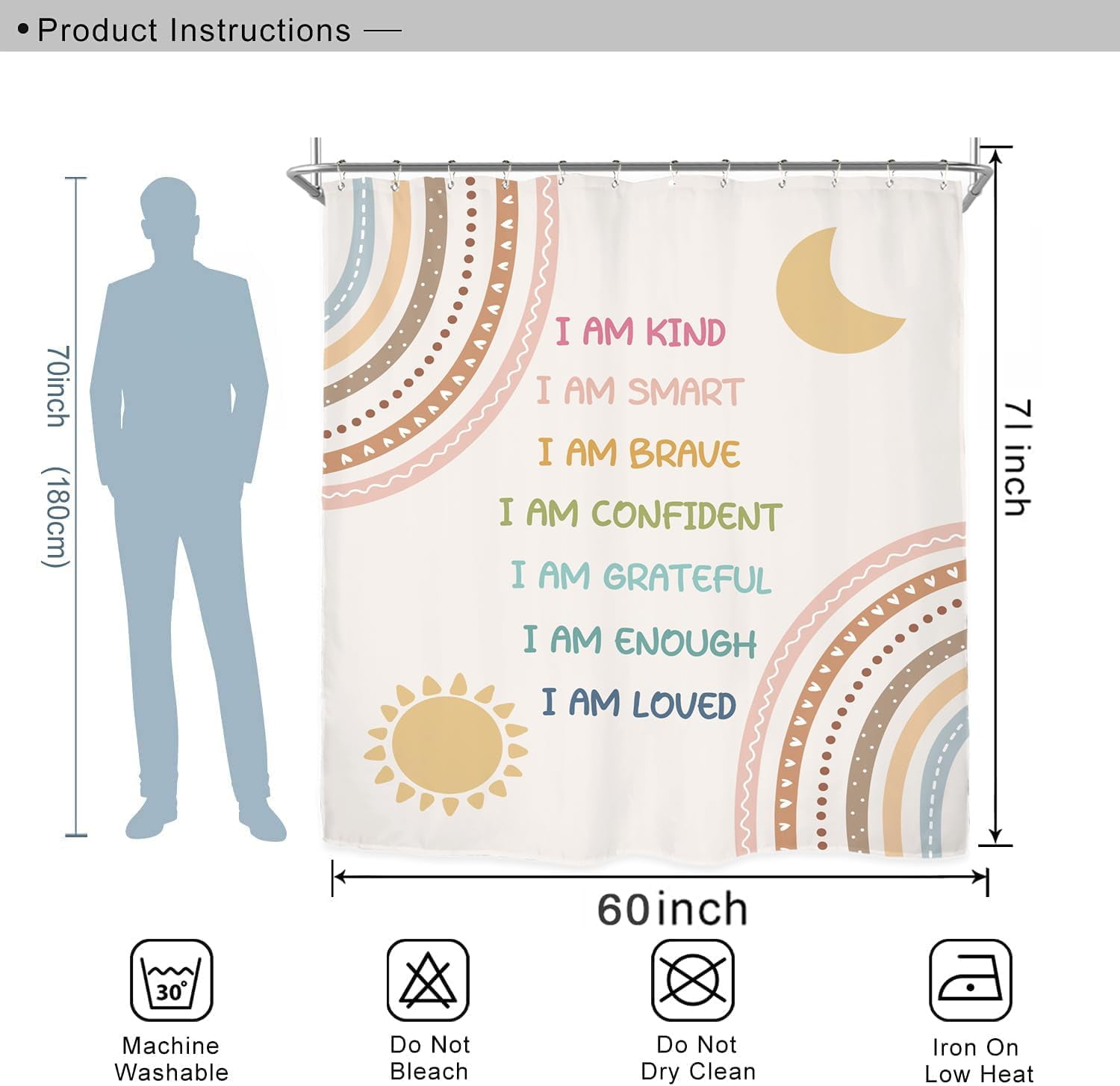 Kids Boys Inspirational Shower Curtain Set 72Wx72H Inches Funny ...