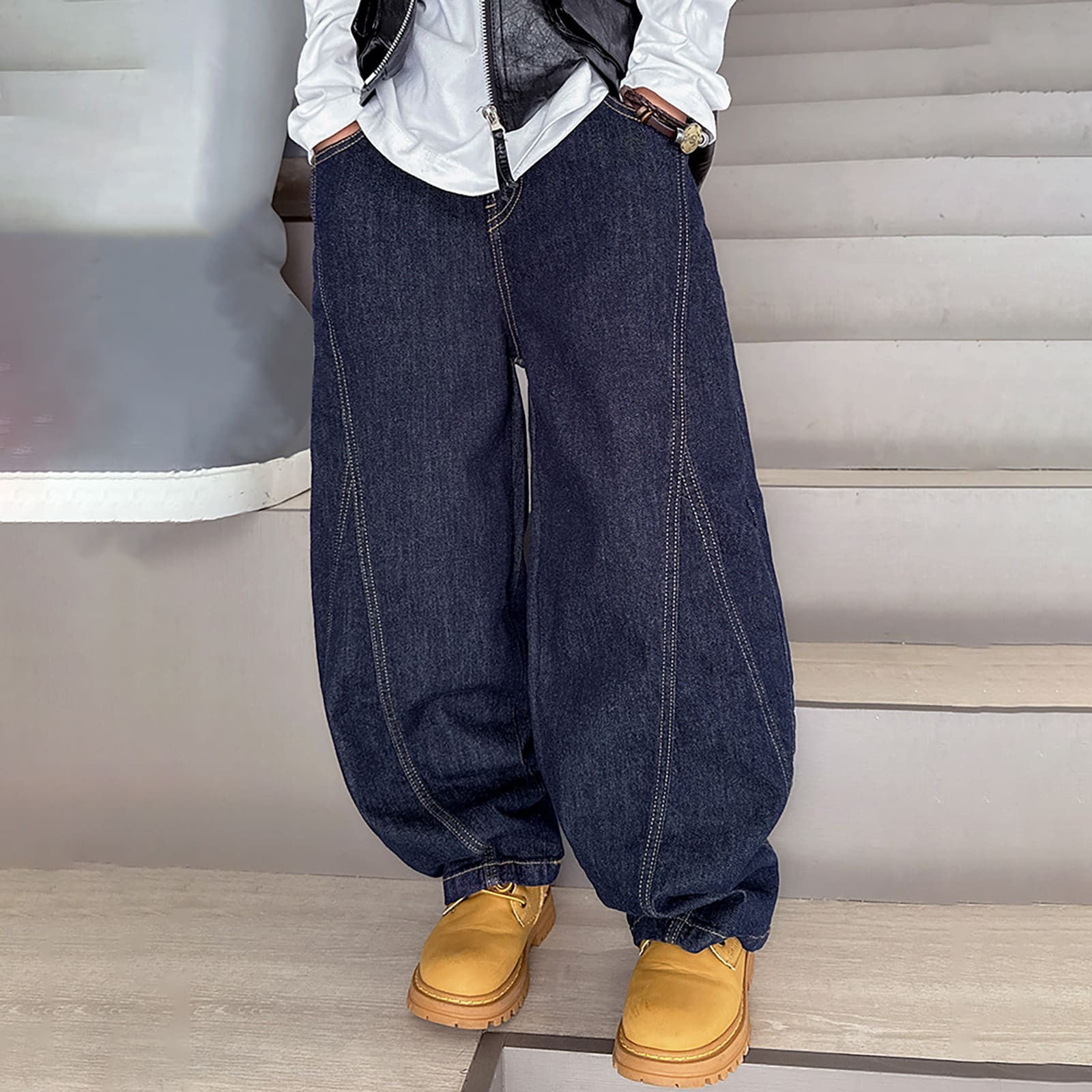 Kids Boys Jeans Baggy Cargo Pants Elastic Waist Straight with Pocket ...