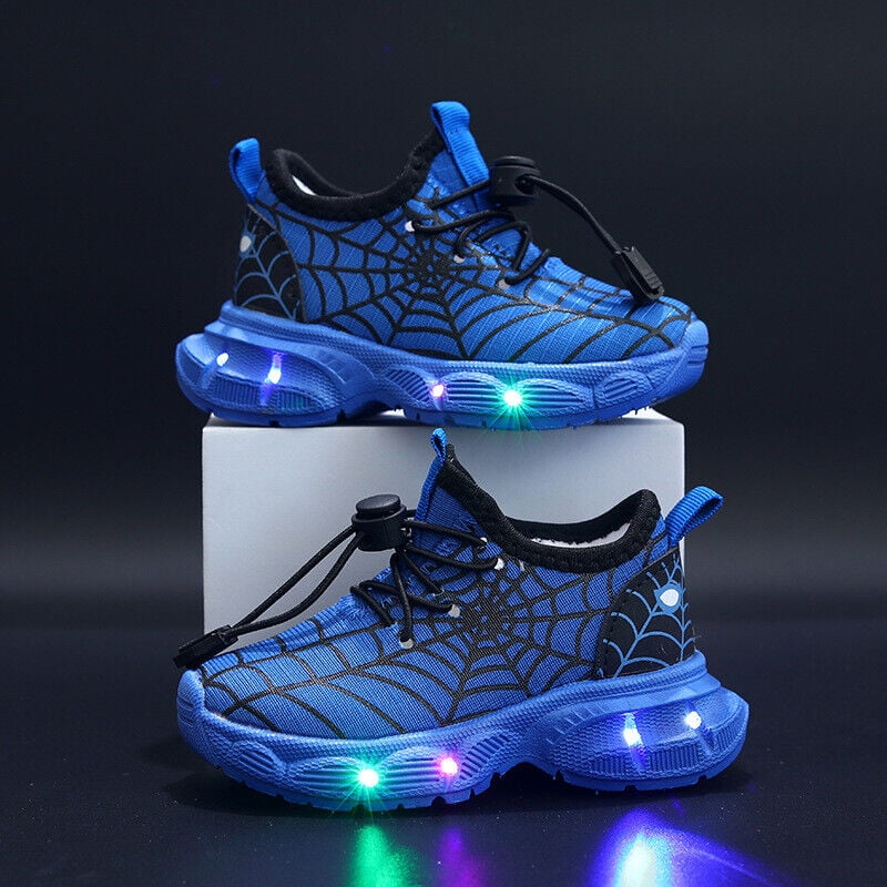Kids Boys LED Spiderman Mesh Shoes Children Flashing Light Up Trainers ...