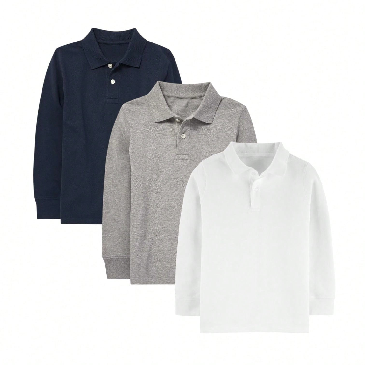 Kids Boys Pique School Uniform Polos Long Sleeve - 3Pack Sizes 8y 9y ...