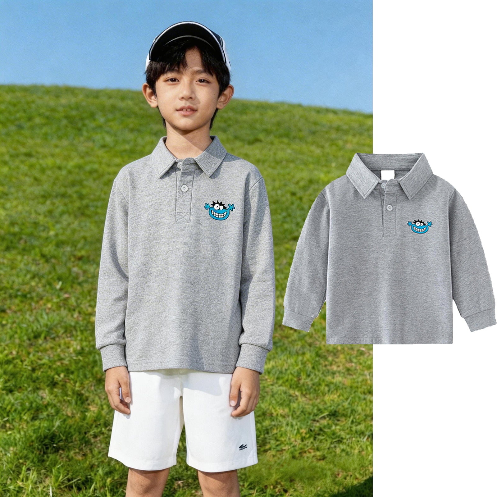 Kids Boys' Polo Shirts Long Sleeve Boy Beige Button down Shirt Boys ...