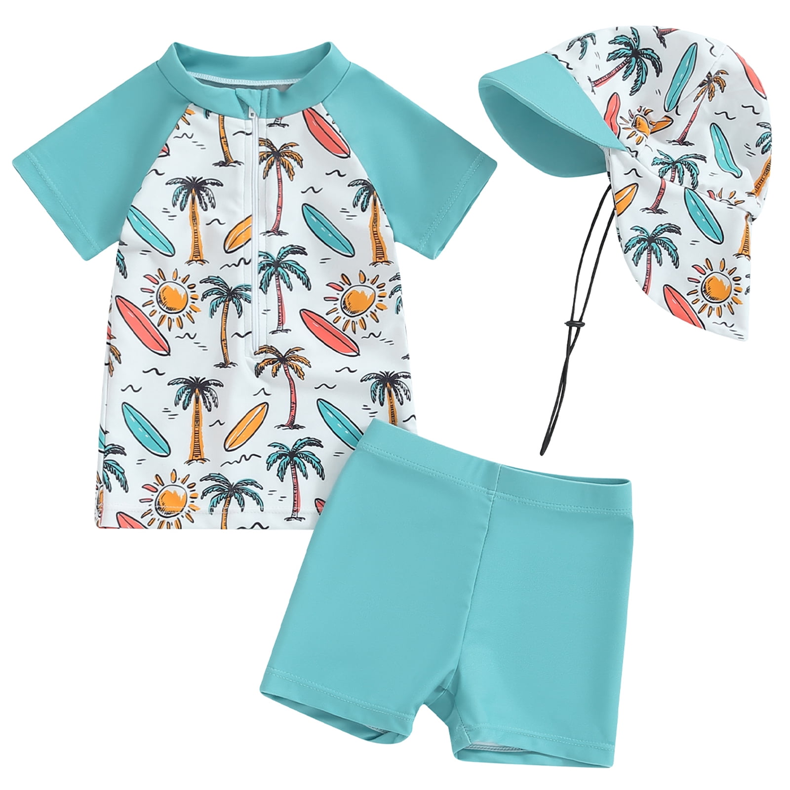 Kids Boys Rash Guard Set 3pcs Swimsuit Suit Dinosaur Short Sleeve Tops ...