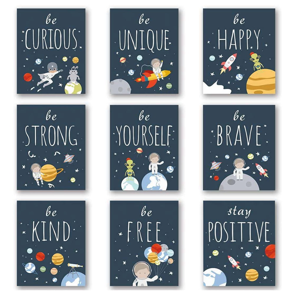 Kids Boys Room 9 Pieces Outer Space Wall Art Prints Spaceship Planet ...