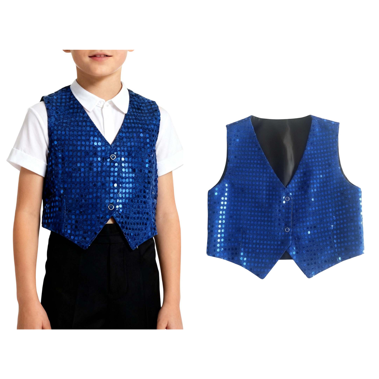 Kids Boys Sequin Vest Sleeveless Blue Vest Sparkly Vest -Hop Dance ...