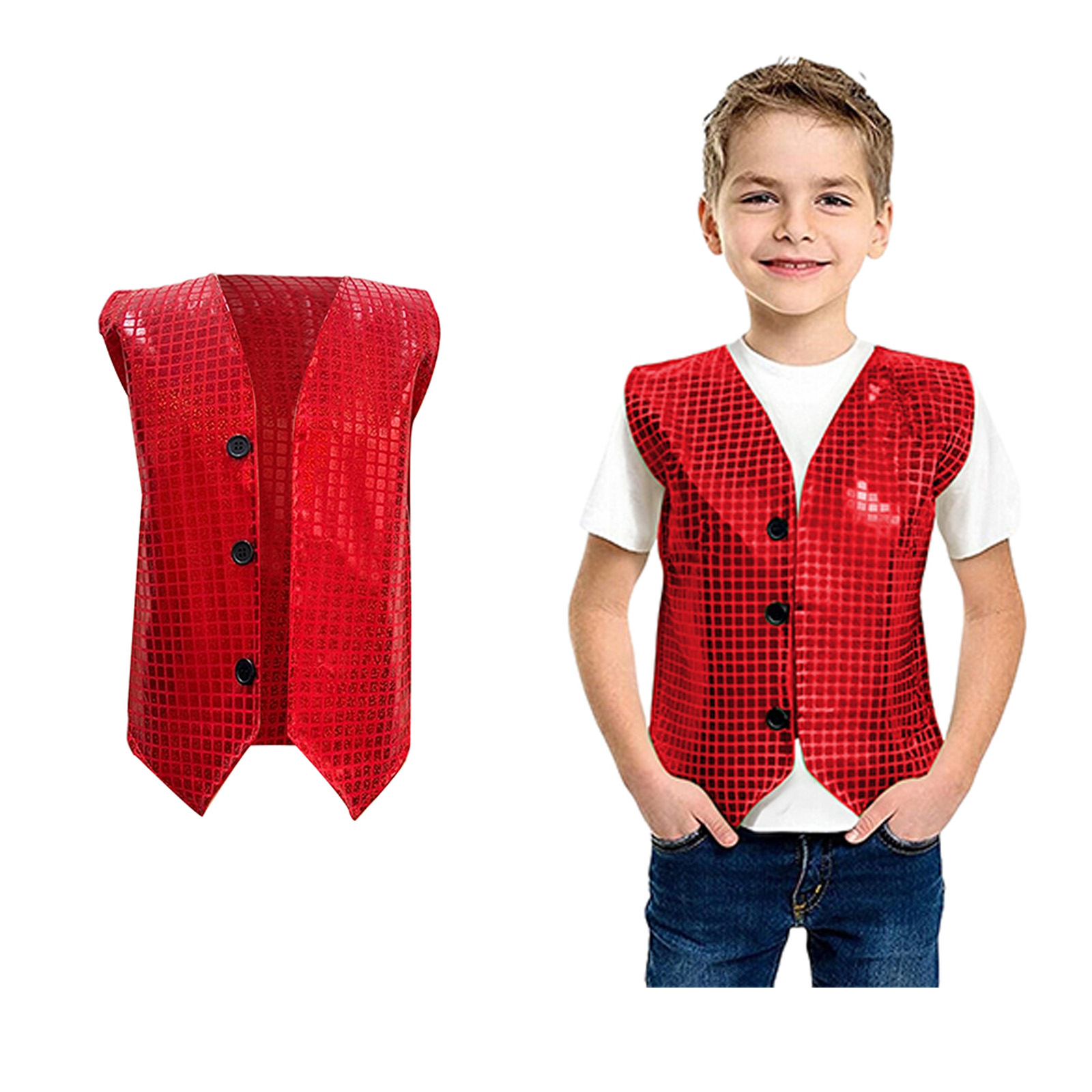 Kids Boys Sequin Vest Sleeveless Red Vest Shiny Vest Kids Hip Hop Jazz ...