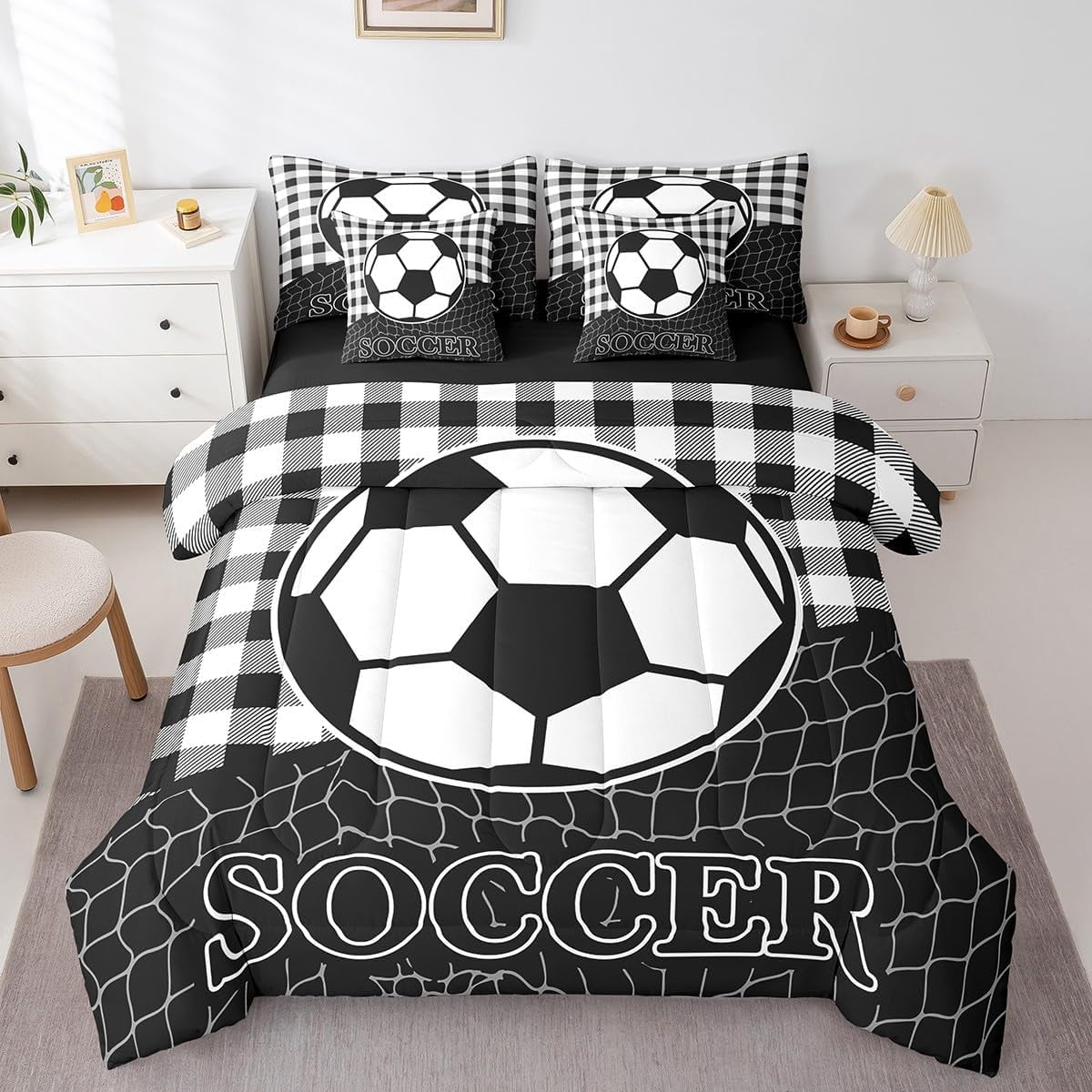 Kids Boys Soccer 7 Piece Bedding Set Twin Size Football Pattern ...