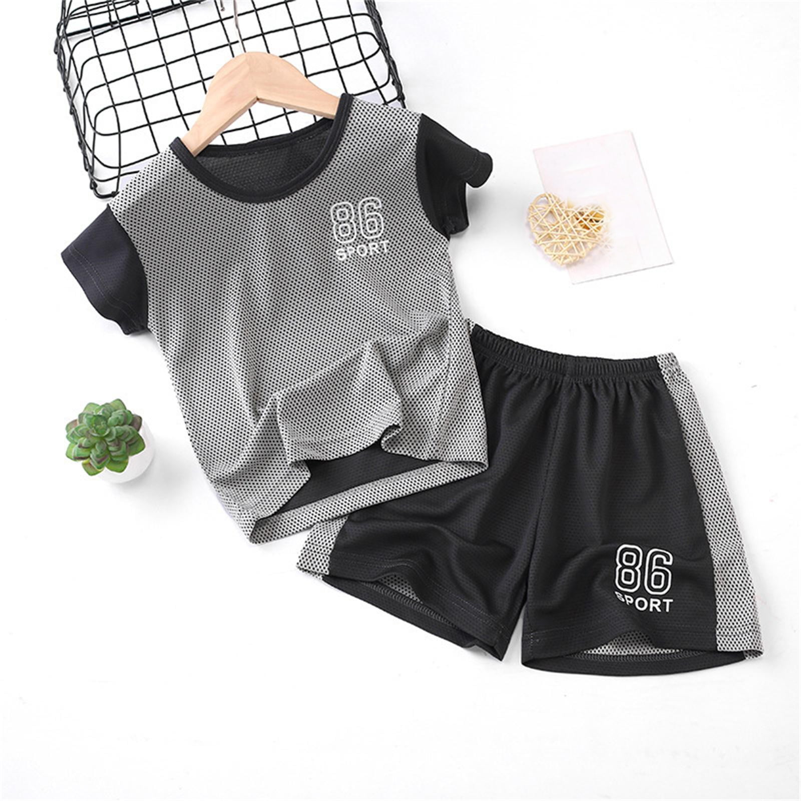 Kids Boys Sportwear Jogger Suit Sport T-Shirt with Shorts Basketball ...