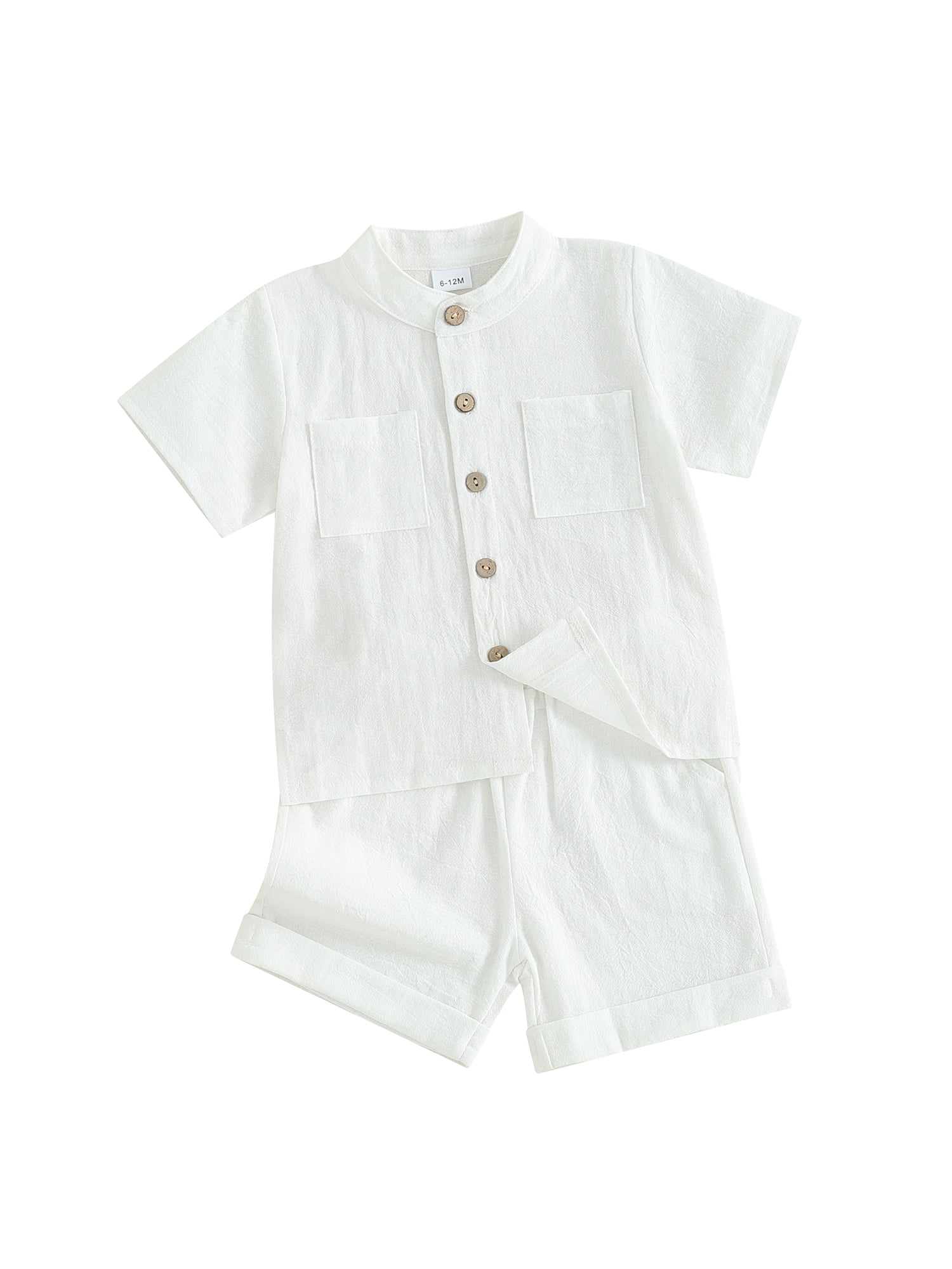 Kids Boys Summer Linen Outfits Solid Color Buttons Short Sleeve Tops ...