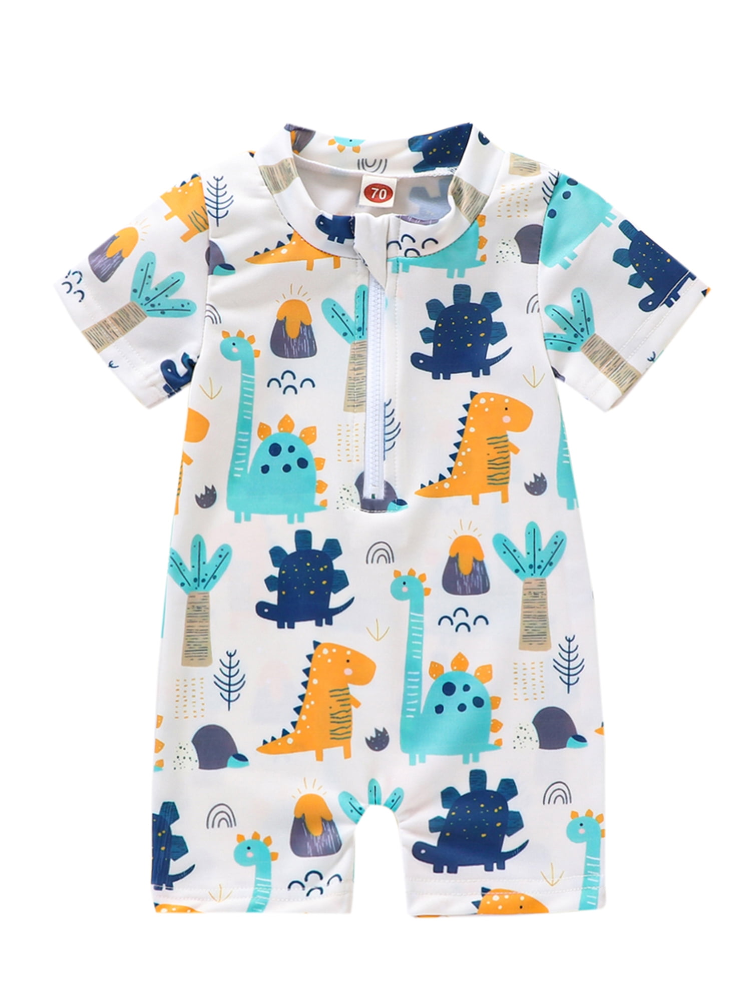 Kids Boys Swimsuit One Piece Short Sleeve Zipper Swimwear Toddler ...