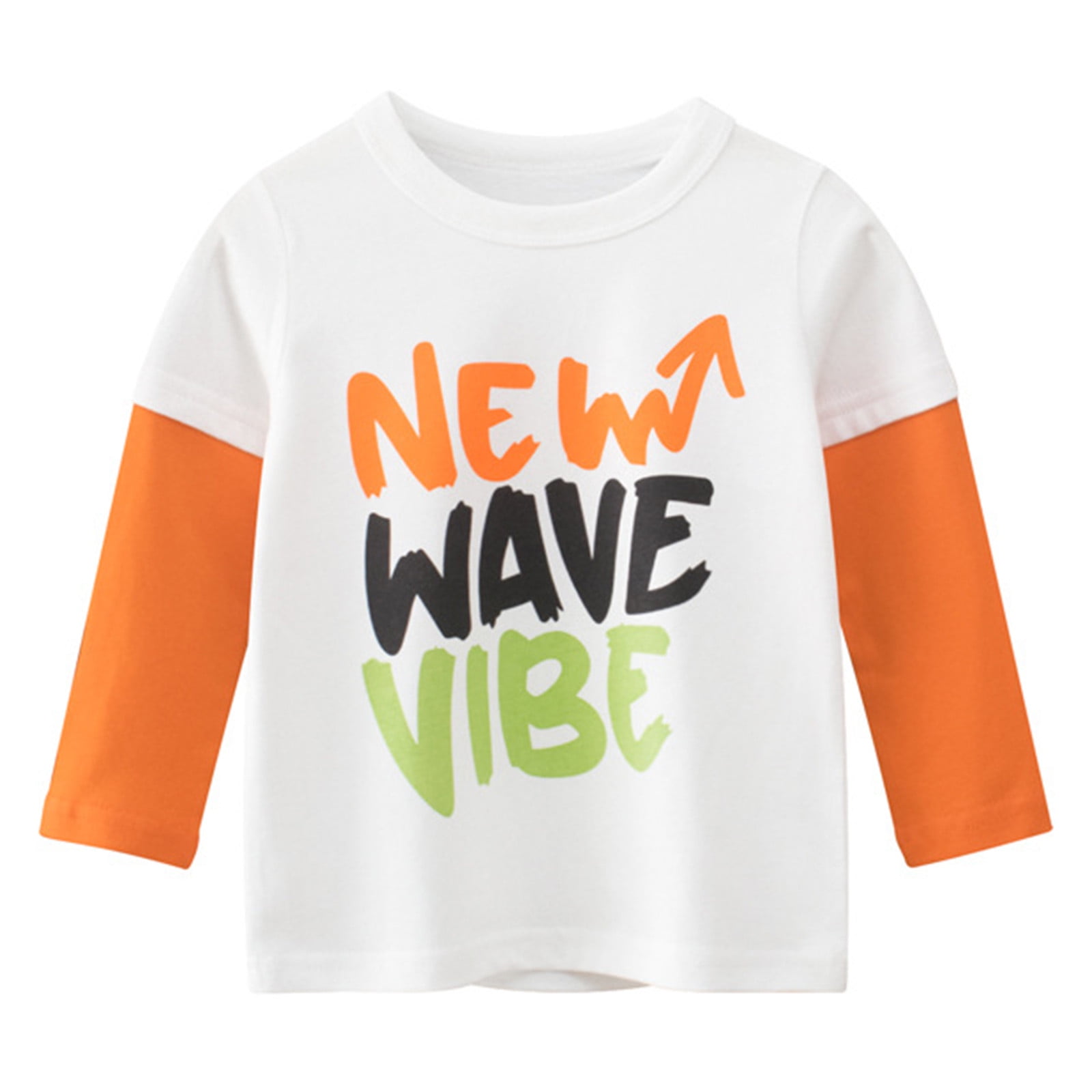 Kids Boys T Shirts Letter White Long Sleeve Kids Fall Tops Crewneck ...