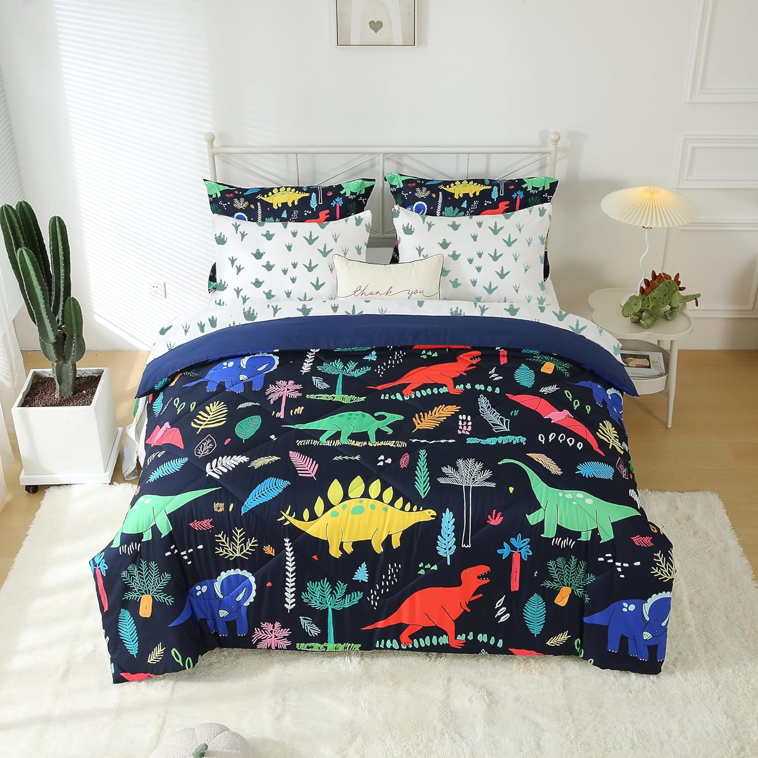 Kids Boys Teens Dinosaur Comforter Set Twin 7 Piece Bed in a Bag with ...