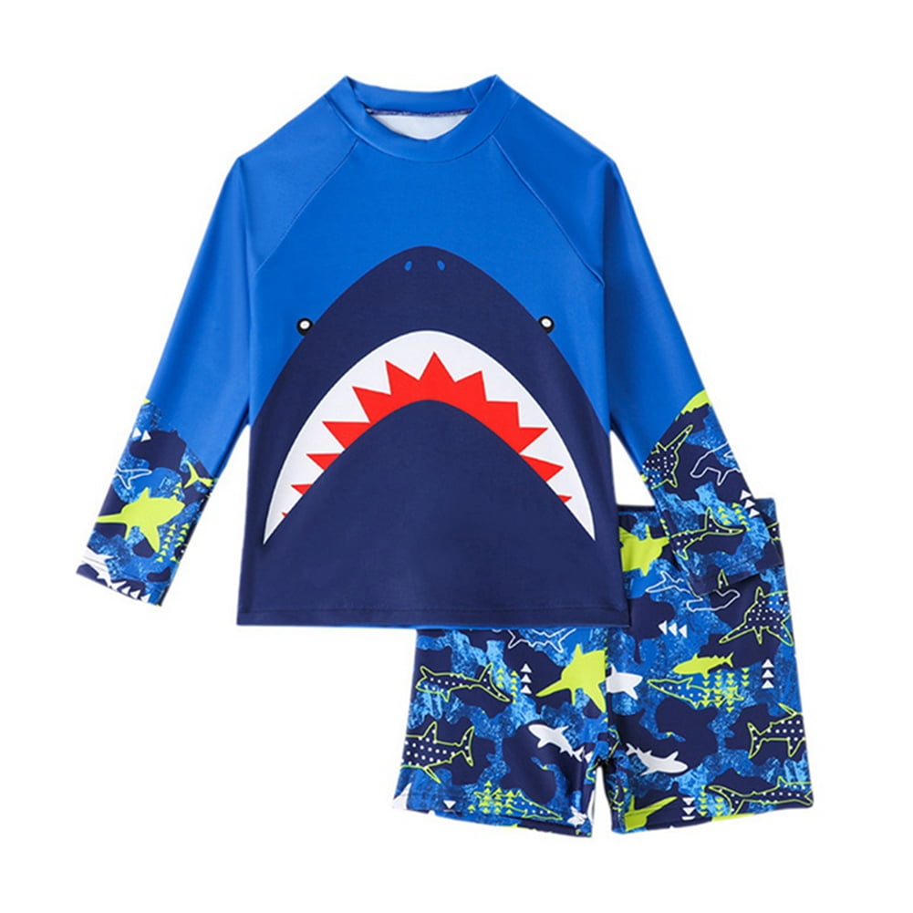 Kids Boys UPF 50+ UV Swimwear Sun Protective Long Sleeve Two Piece Swimsuit Cartoon Printed ...