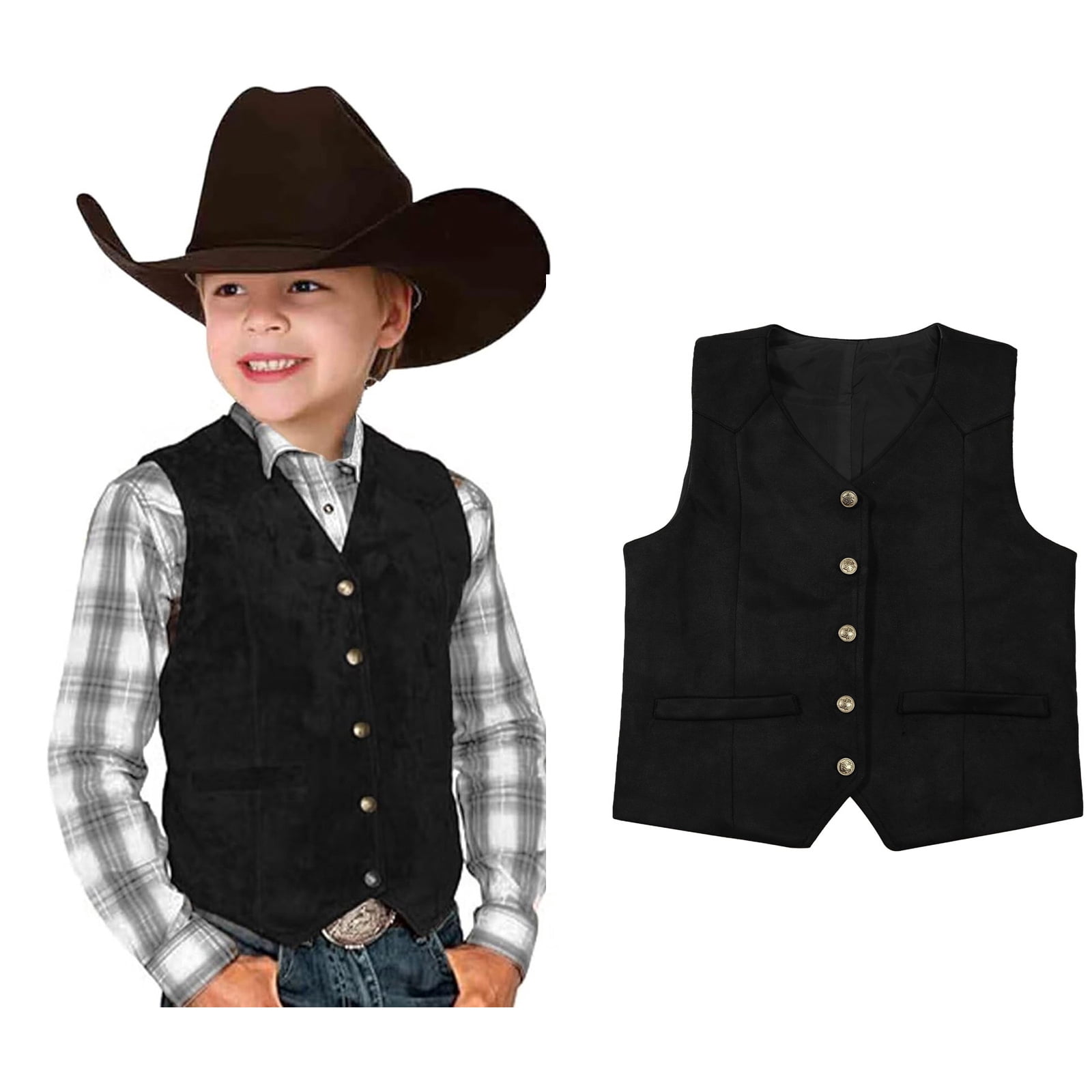 Kids Boys Vest Sleeveless Boho 60s 70s Hippie Faux Little Boy CowBoy ...