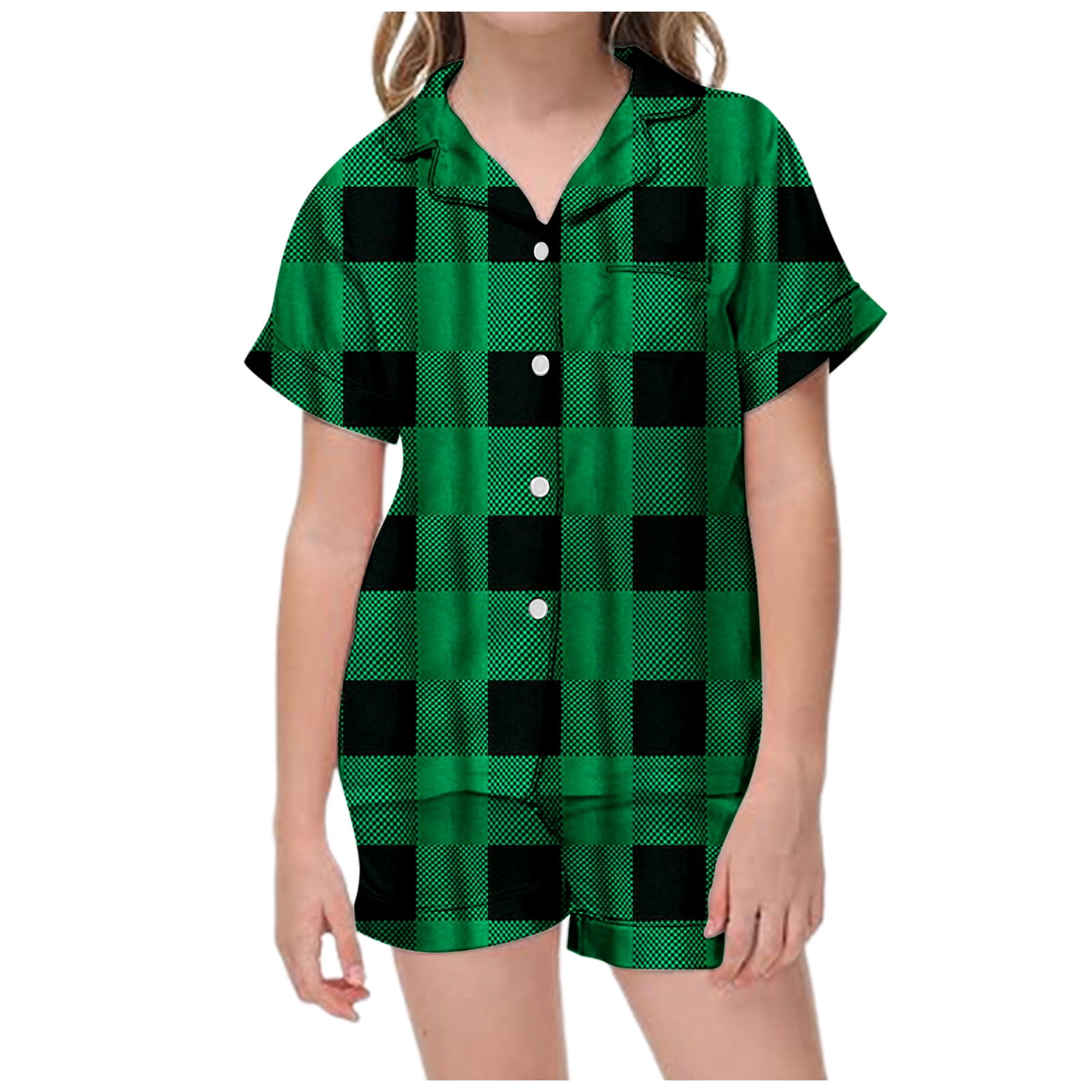 Kids Boys and Girls Pattern Printed Short Sleeve Button Down Pajamas ...