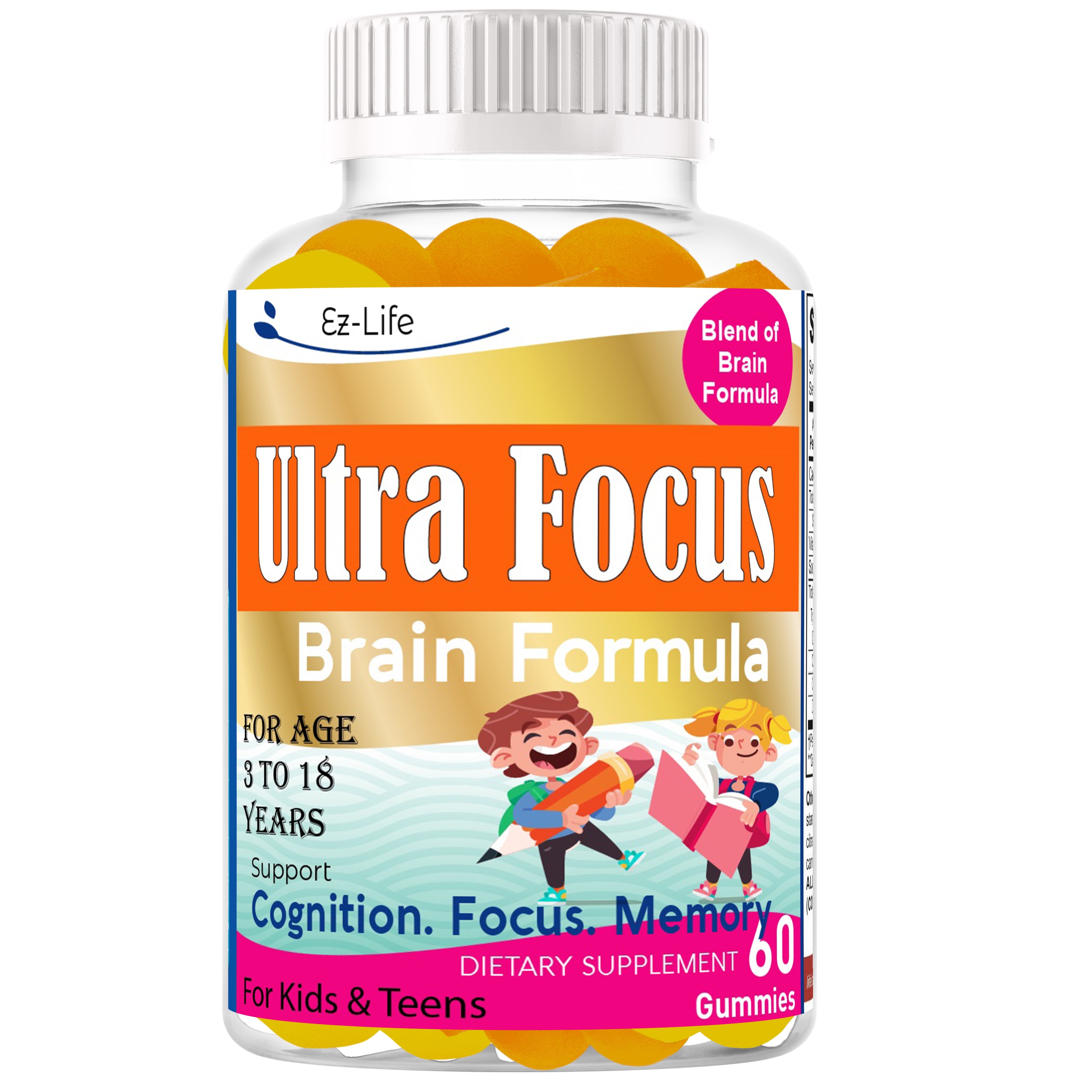 Ez-Life Kids Brain Booster Gummies - DHA Omega, Nootropics, Cognitive ...