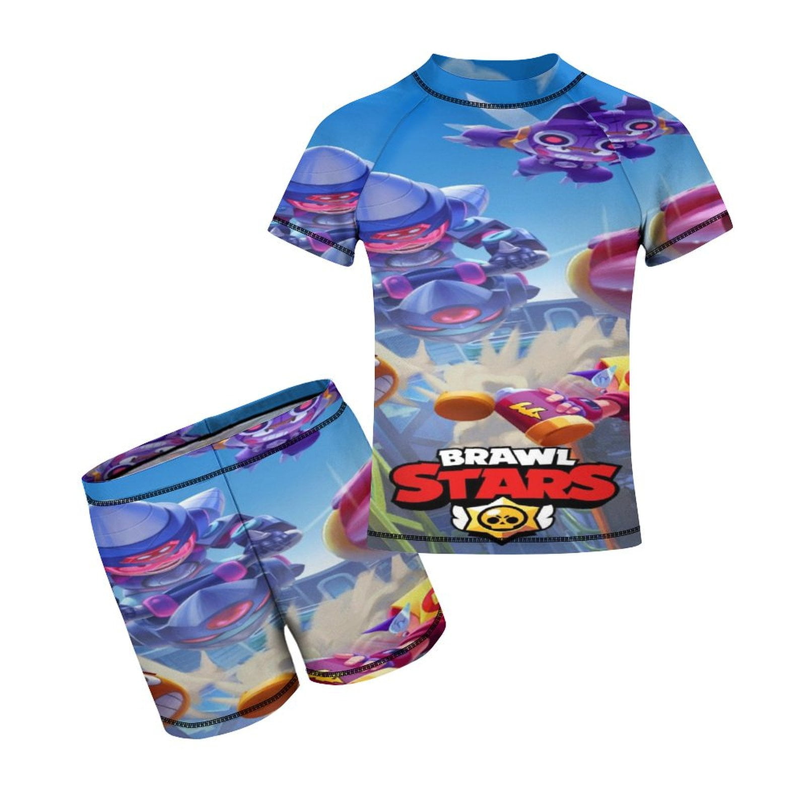 Kids Brawl Stars Boys Short Sleeve Bathing Suit 2 Piece Rash Guard ...