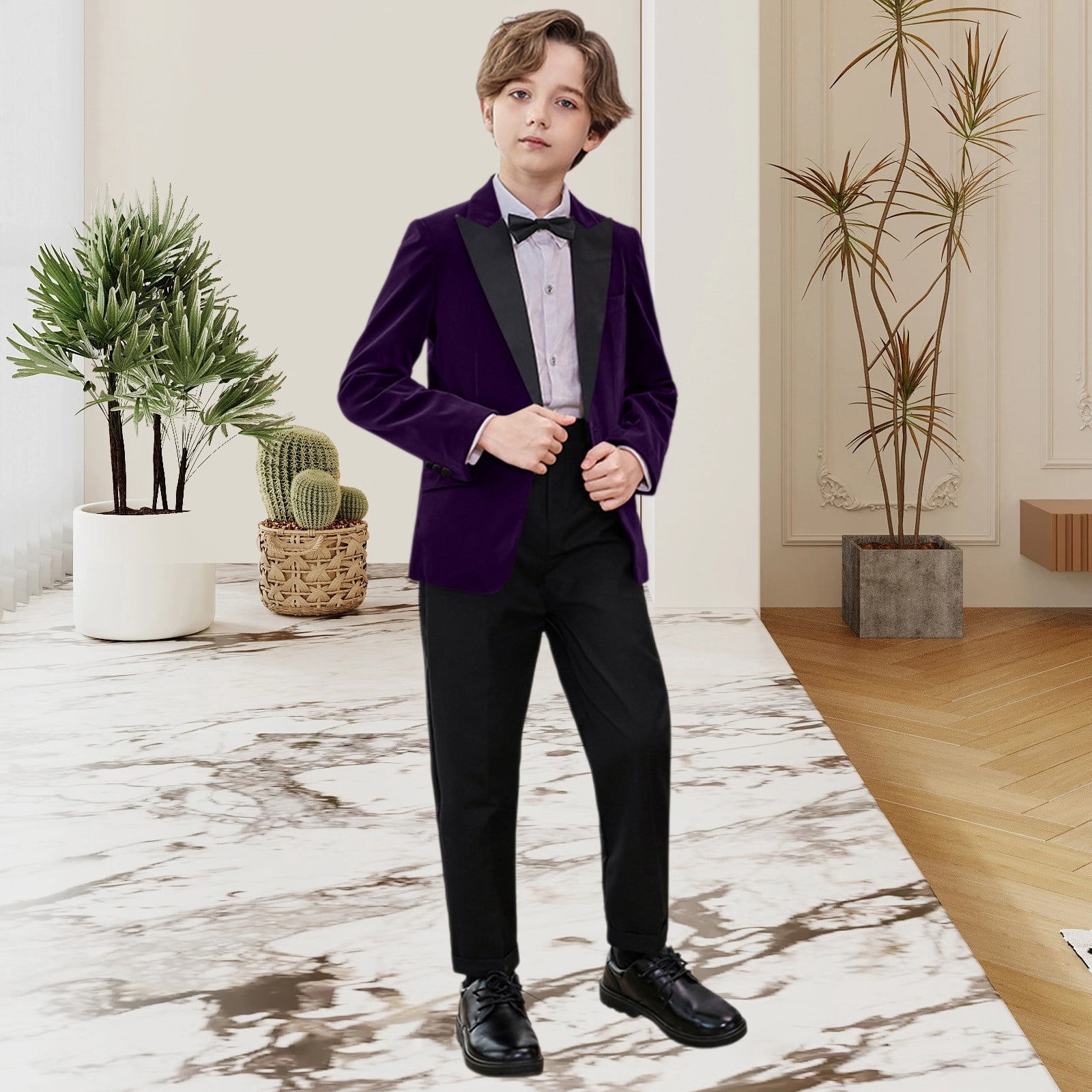 Kids British Style Suit Set, 5-Piece Blazer Pants Shirt Bow Tie Set for ...
