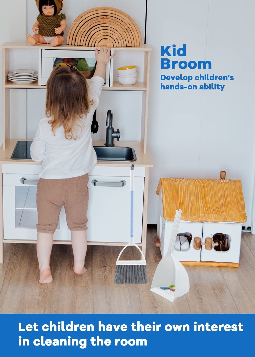 Kids Broom Set with Dustpan, Tiny Broom for Toddlers, Ergonomic ...