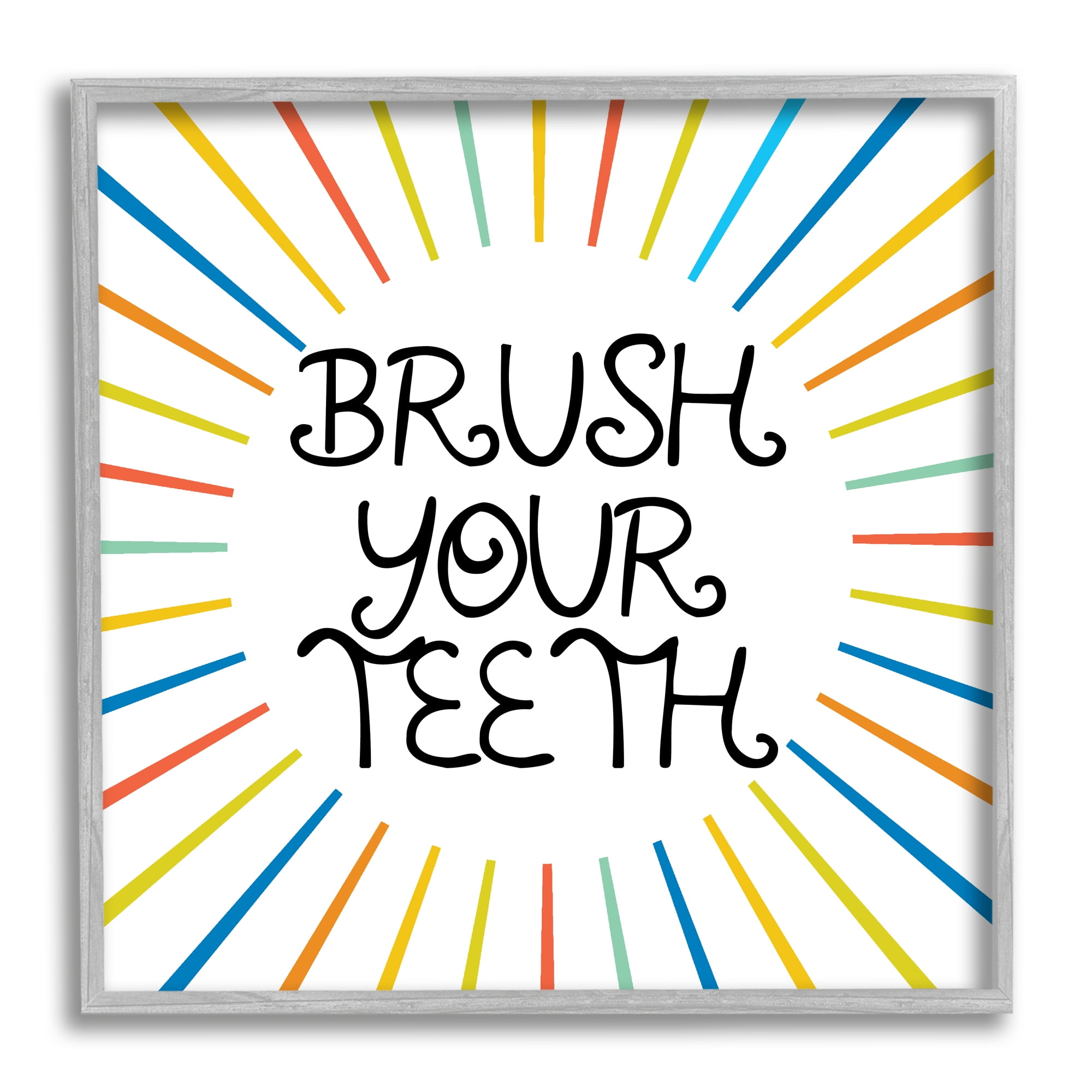 Kids' Brush Your Teeth Bathroom Rules Rainbow Stripes Typography Framed ...