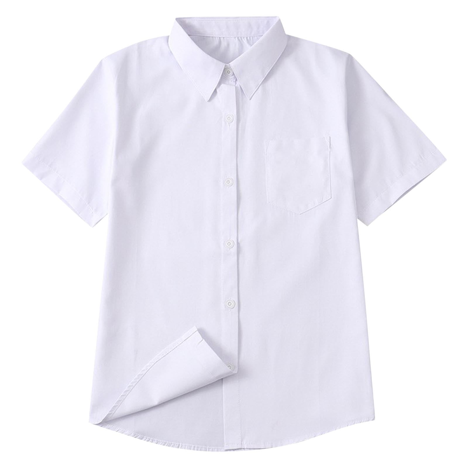 Kids Button Down Shirts Short Sleeve Cotton Collared Tops Blouses Boys ...