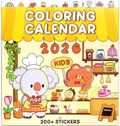 Kids Calendar 2025-2026 with 200+ Cute Stickers - Cozy Coloring ...