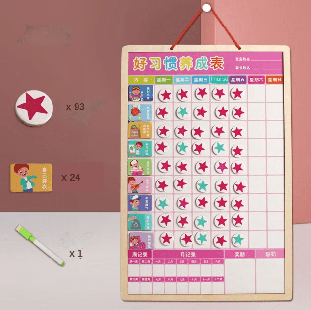 Kids Calendar Time Toys Wooden Magnetic Reward Activity Responsibility ...