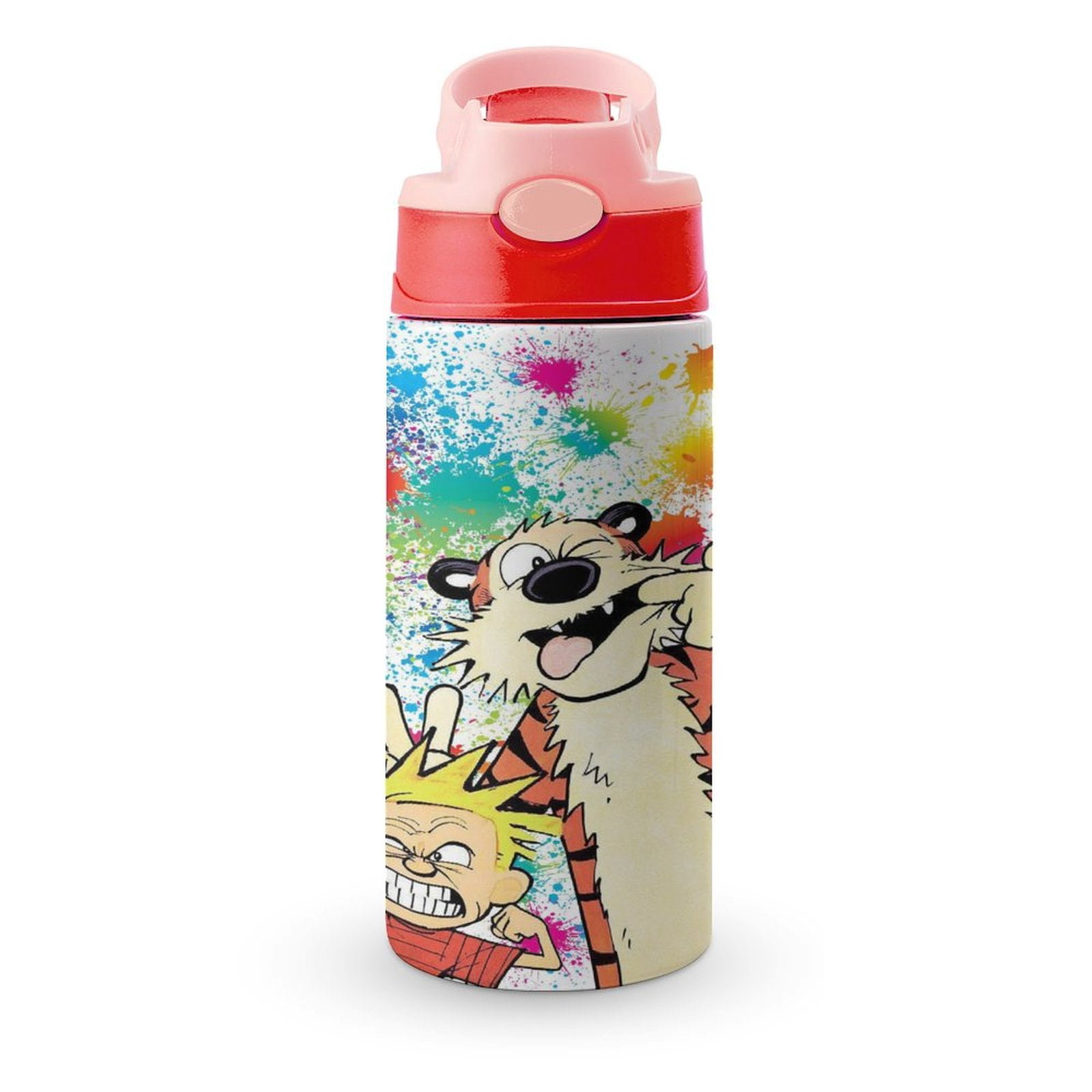 Kids Calvin And Hobbe Water Bottle with Straw Lid Vacuum Insulated ...