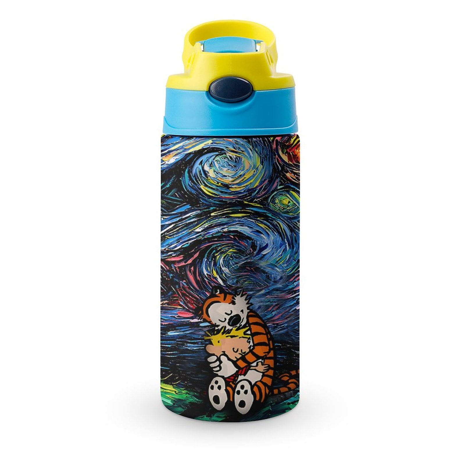 Kids Calvin And Hobbe Water Bottle with Straw Lid Vacuum Insulated ...