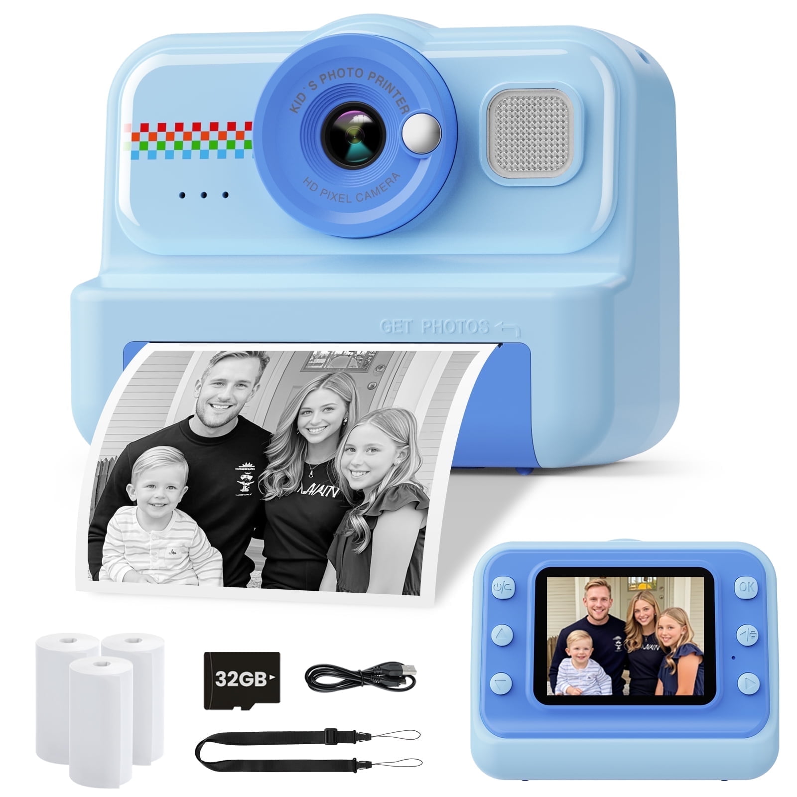 Instant Print Camera 1080P HD Rechargeable Digital Cameras with 32G ...