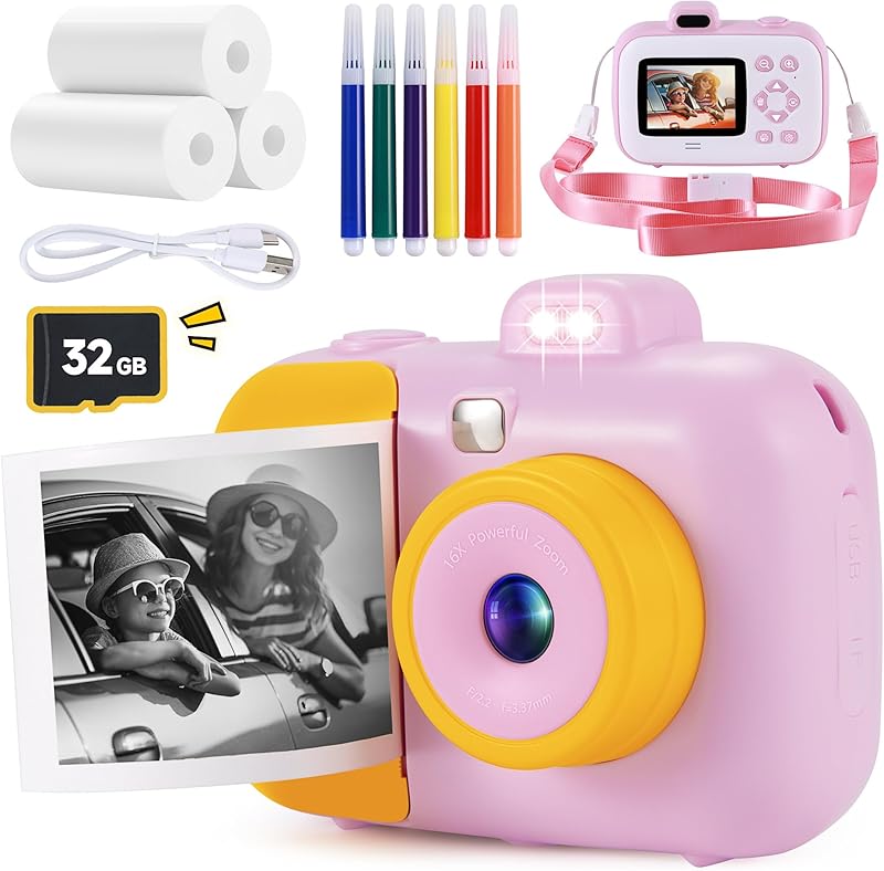 Kids Camera Instant Print for Girls Boys Age 3-12 Kids Toys, 12MP 1080P ...