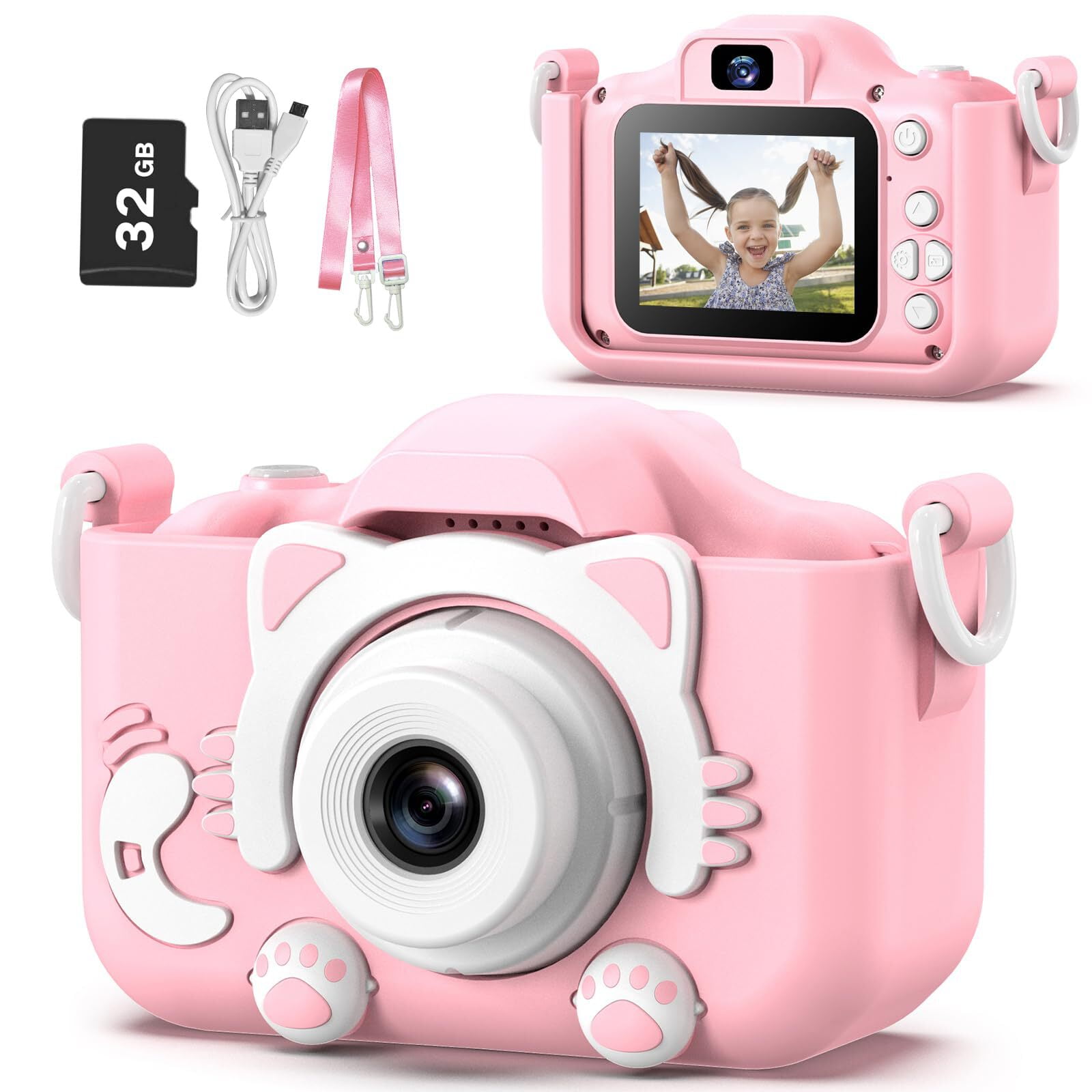 Kids Camera Toy, Digital Video Camcorder with Pink Cartoon Soft ...